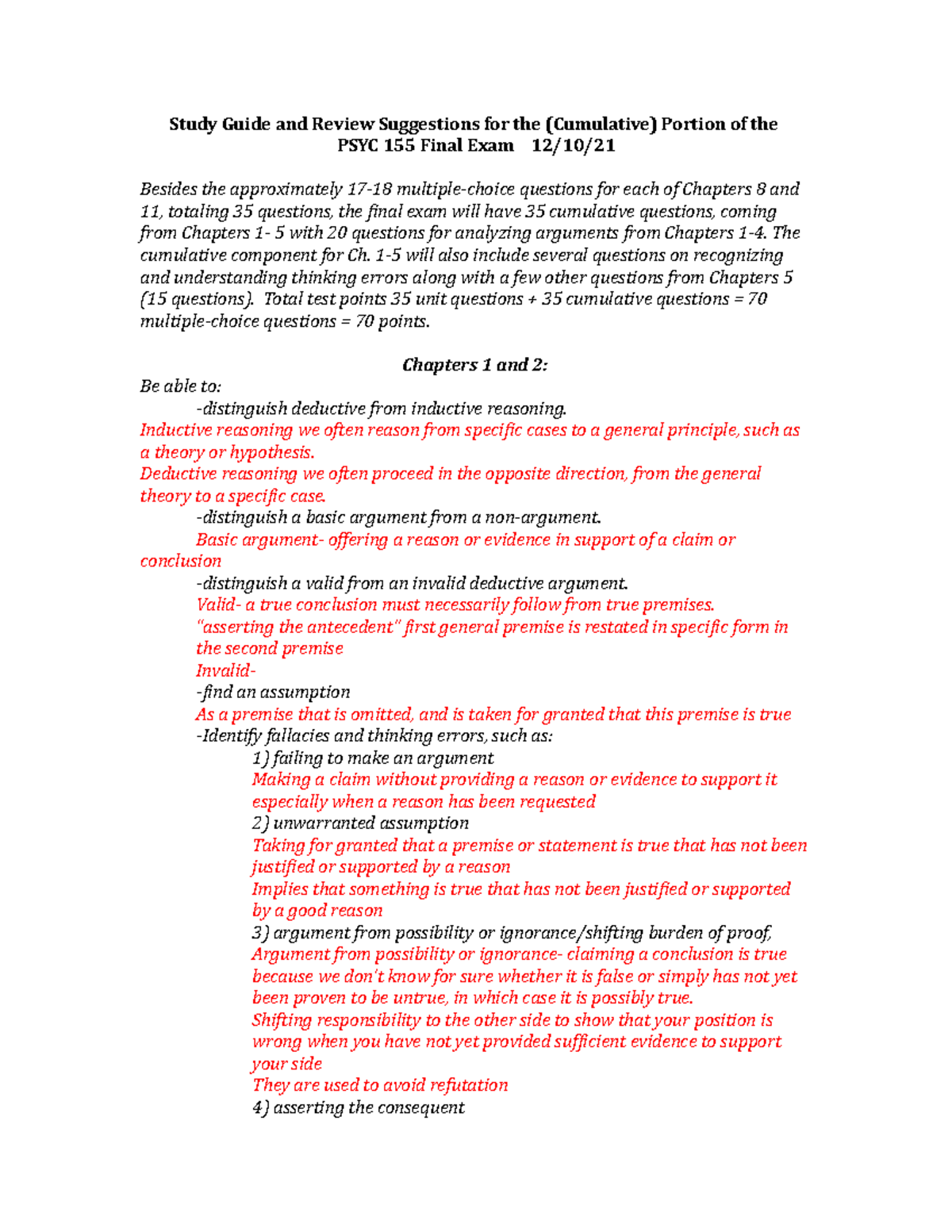 CT Review Guide F21 TE - Study Guide and Review Suggestions for the ...