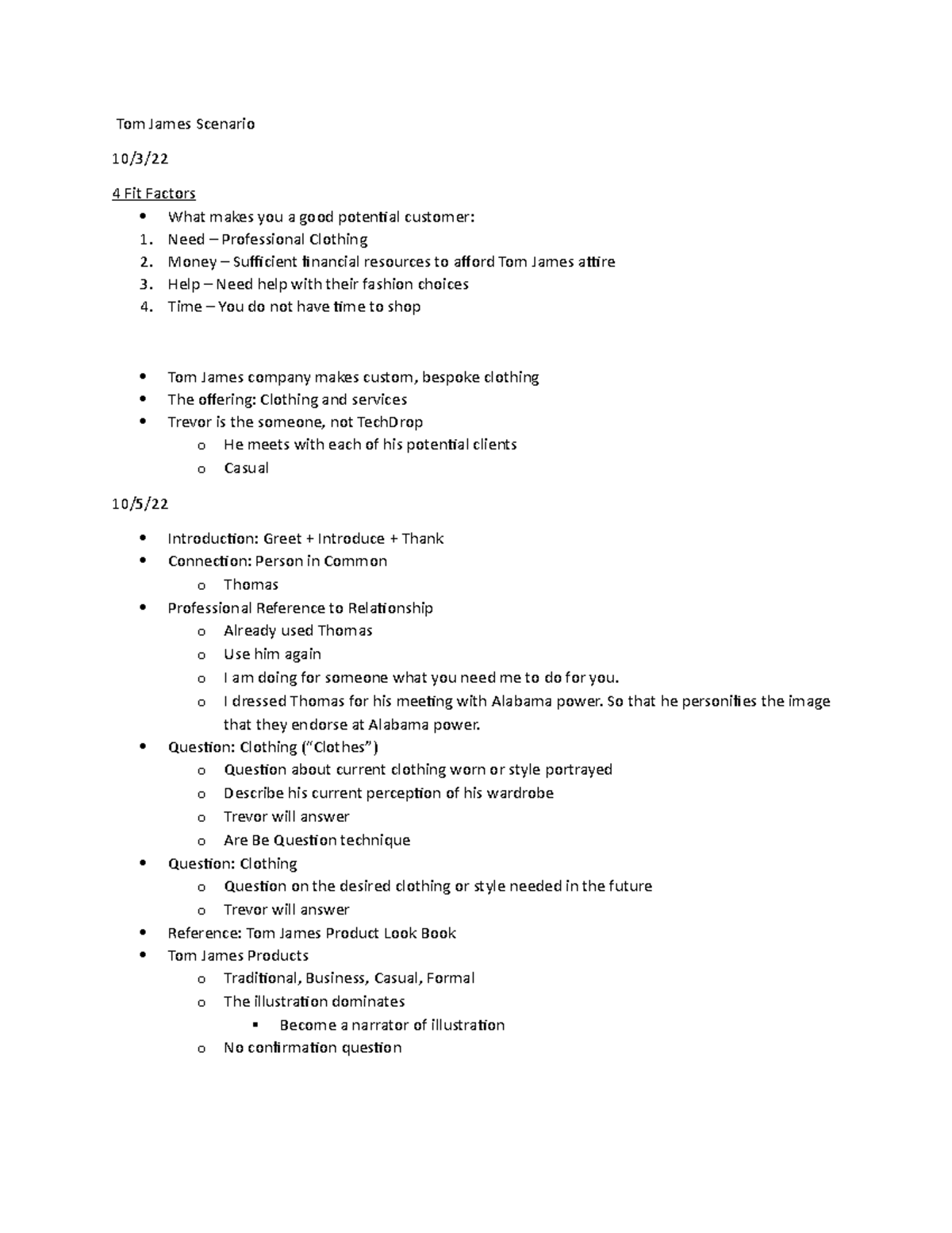 Tom James - Need – Professional Clothing 2. Money – Sufficient ...