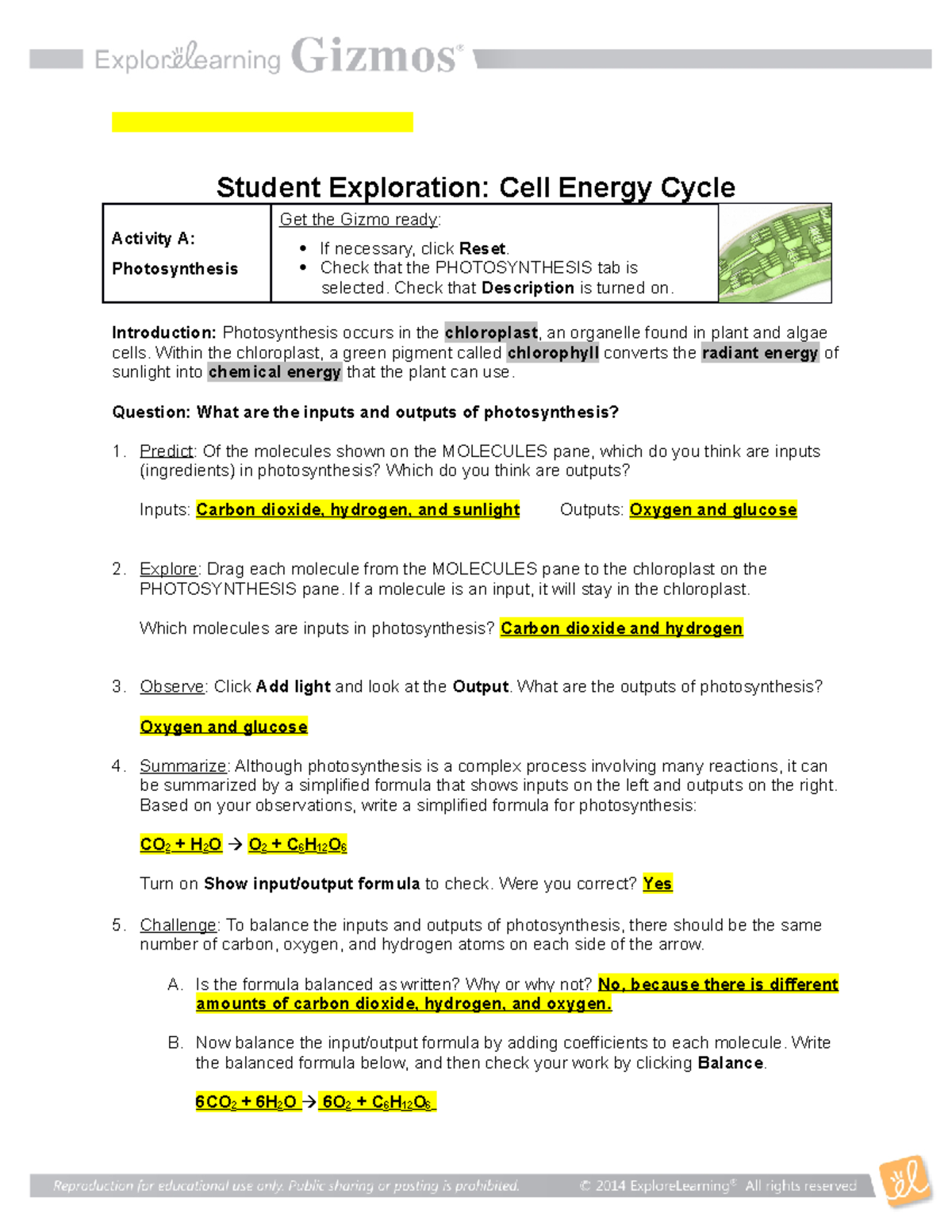 Cell Energy Gizmos Name Gauri Singh Date 10 24 Student Exploration