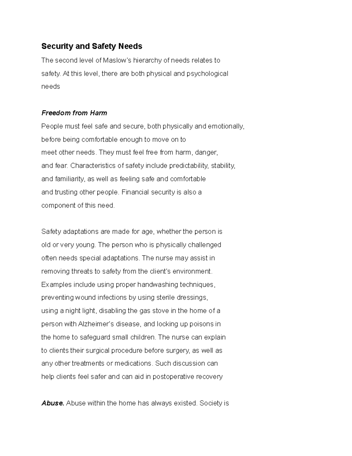 Security and Safety Needs - At this level, there are both physical and ...