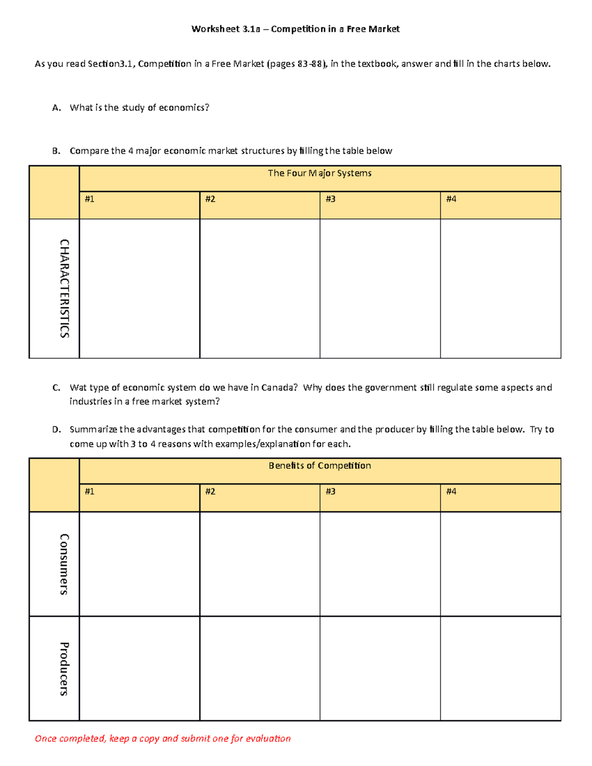 2 Worksheet 3 - Comprehensive notes - Worksheet 3 – Competition in a ...