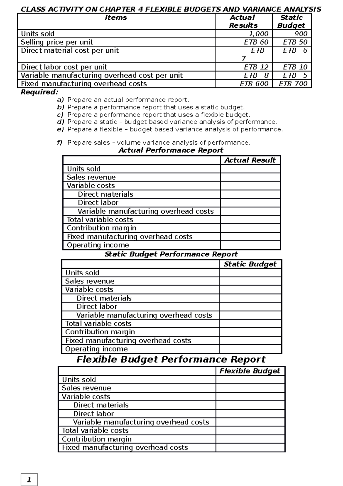 Class Activity Flexible Budget - CLASS ACTIVITY ON CHAPTER 4 FLEXIBLE ...