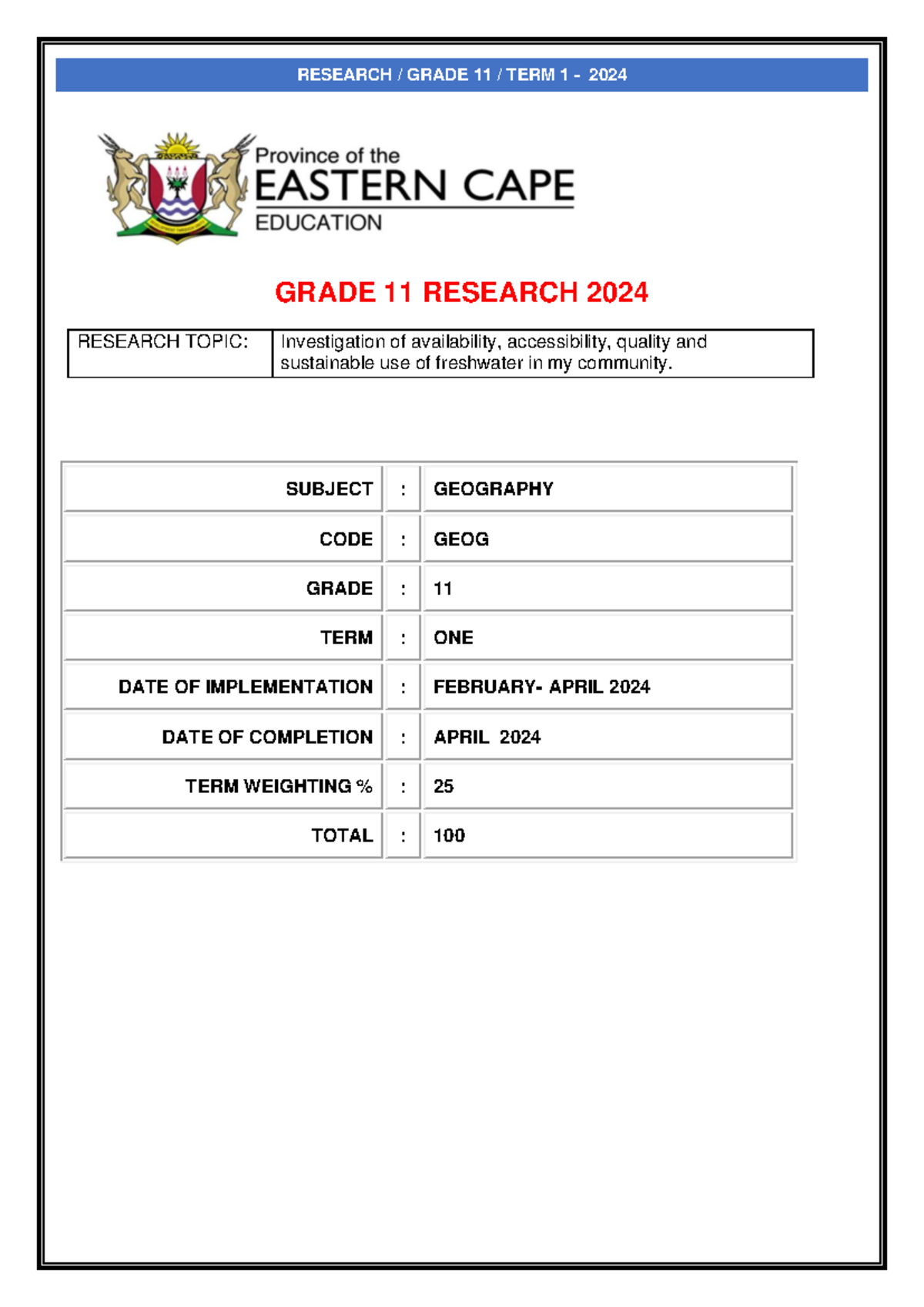 Gr11 Research Task 2024 - GRADE 11 RESEARCH 202 4 RESEARCH TOPIC ...
