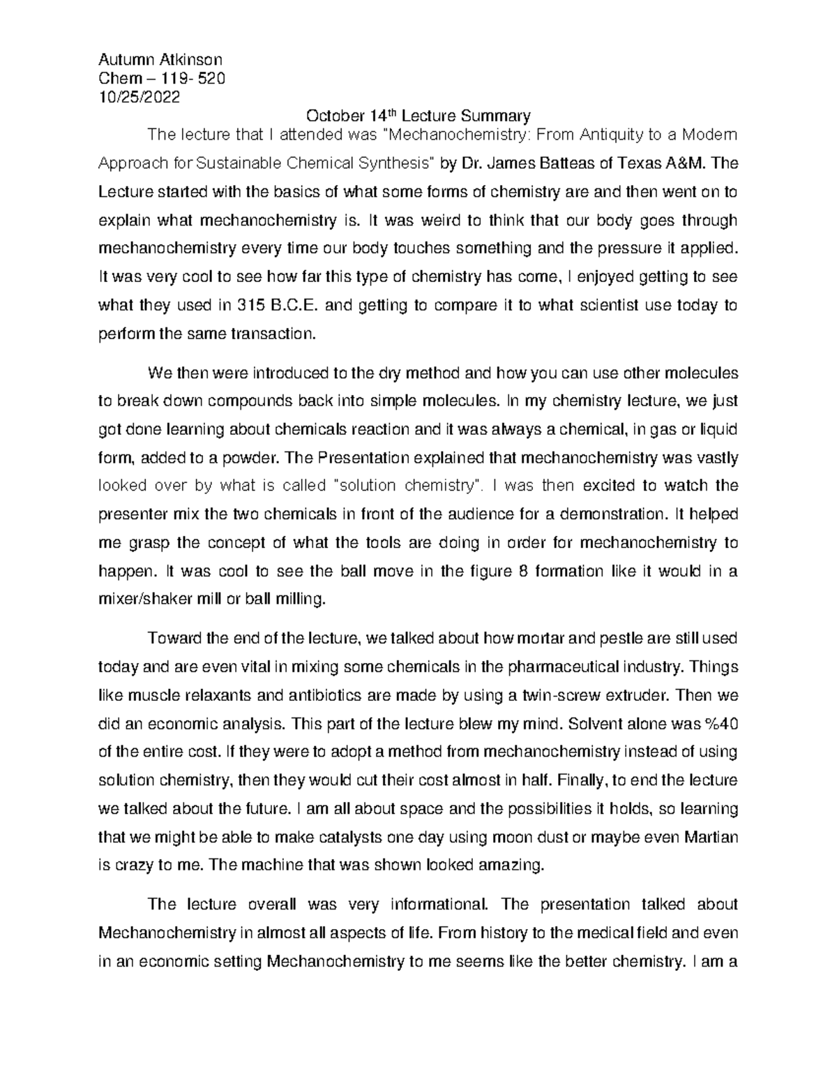 Lecture Summary - Autumn Atkinson Chem – 119- 520 10/25/ October 14th ...