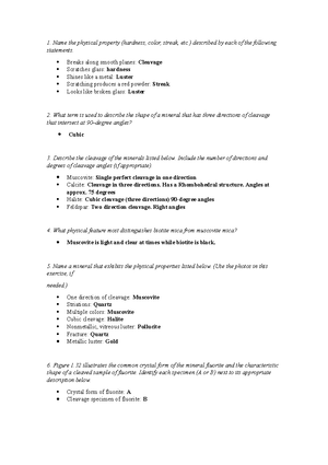GEO LAB 1 - Lab repoert - "PART 1 GEOLOGY LAB REPORT 1 The Study of ...