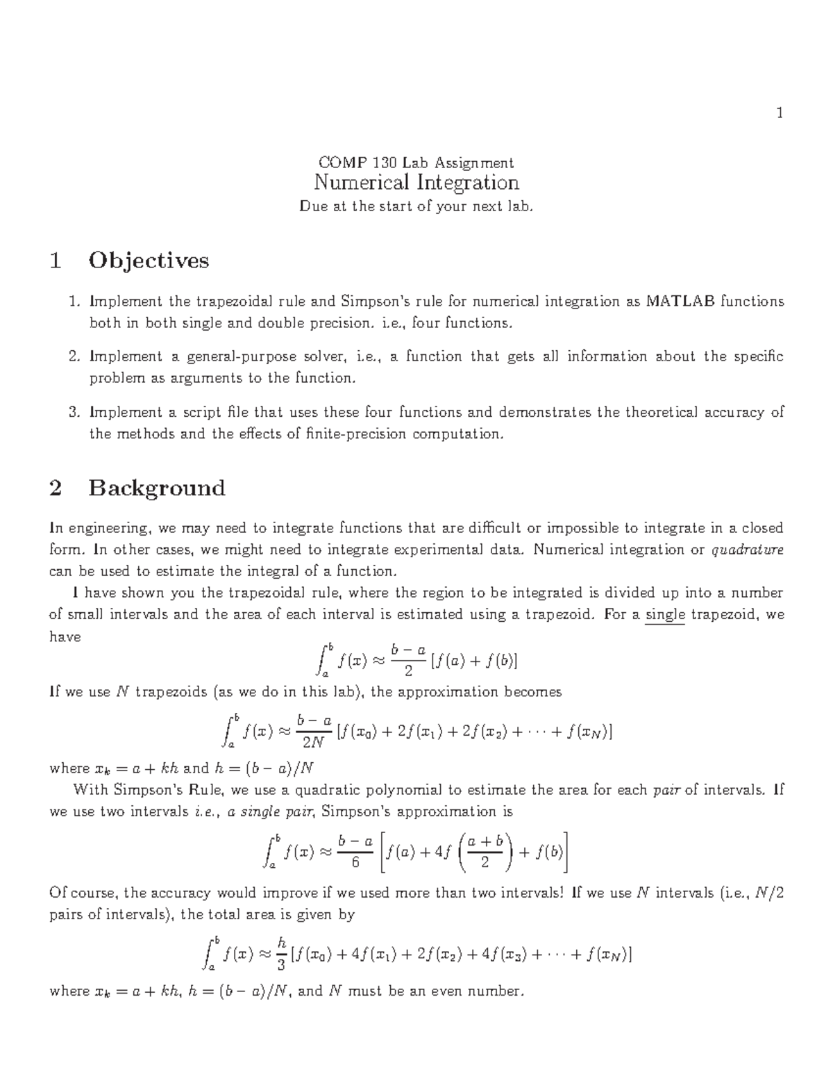 Integration Lab - integraion lab - 1 COMP 130 Lab Assignment Numerical ...