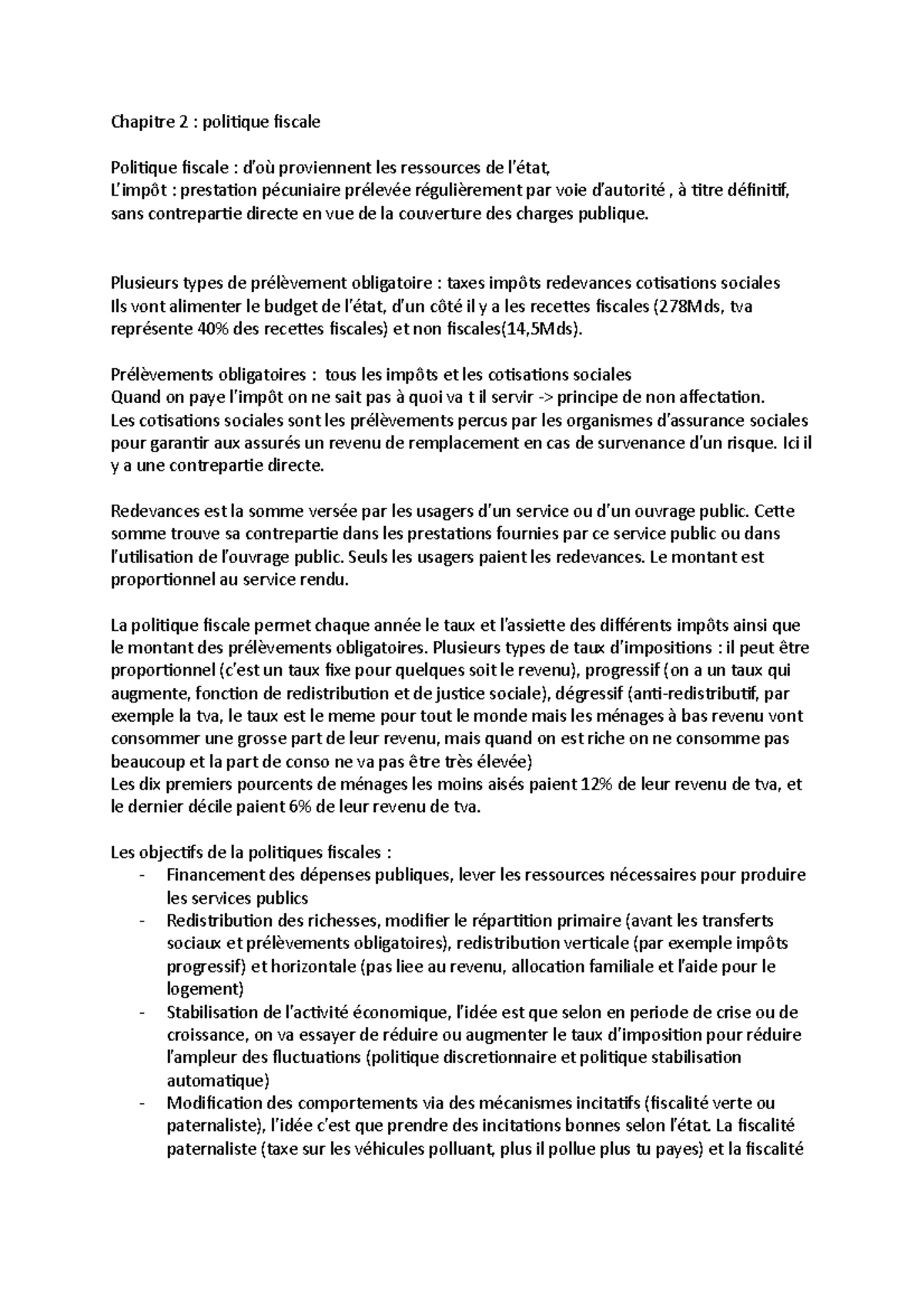 Chapitre 2 - cours complet - Chapitre 2 : politique fiscale Politique ...