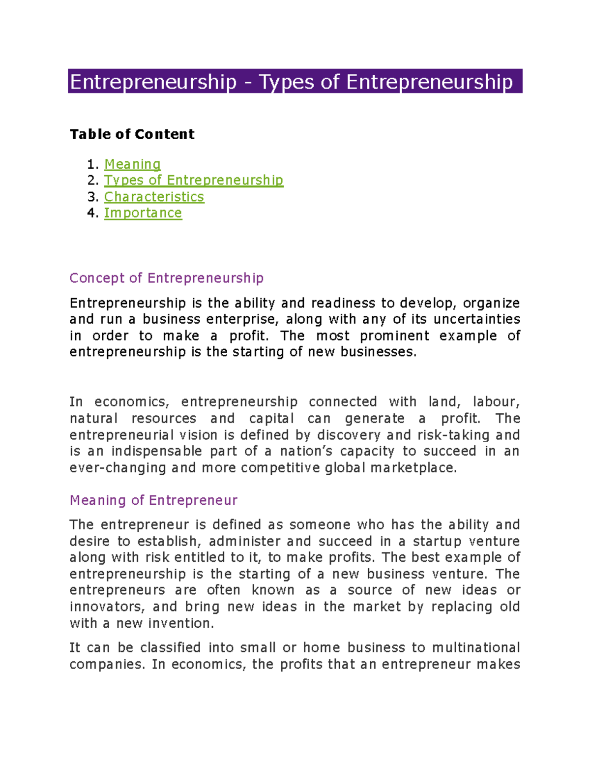 Entrepreneurship - Types of Entrepreneurship - The most prominent ...