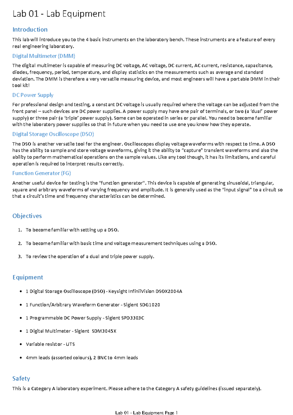 Lab 1 Lab Equipment Introduction This Lab Will Introduce You To The 4 Basic Instruments On The 