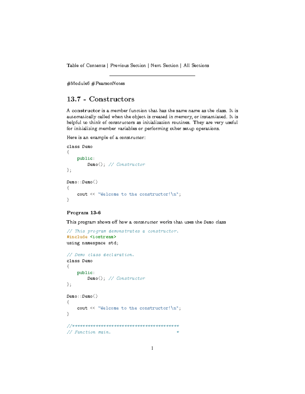 13.7 - Constructors - Table of Contents | Previous Section | Next ...