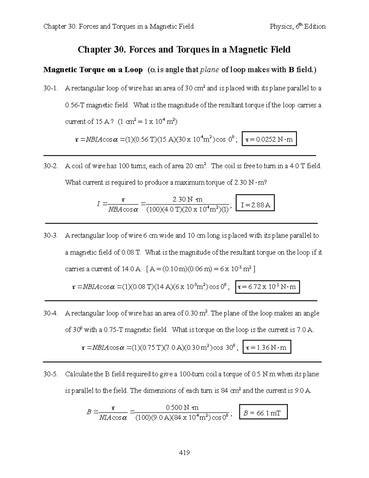 Anschp 30 - Chapter 30. Forces and Torques in a Magnetic Field Magnetic ...