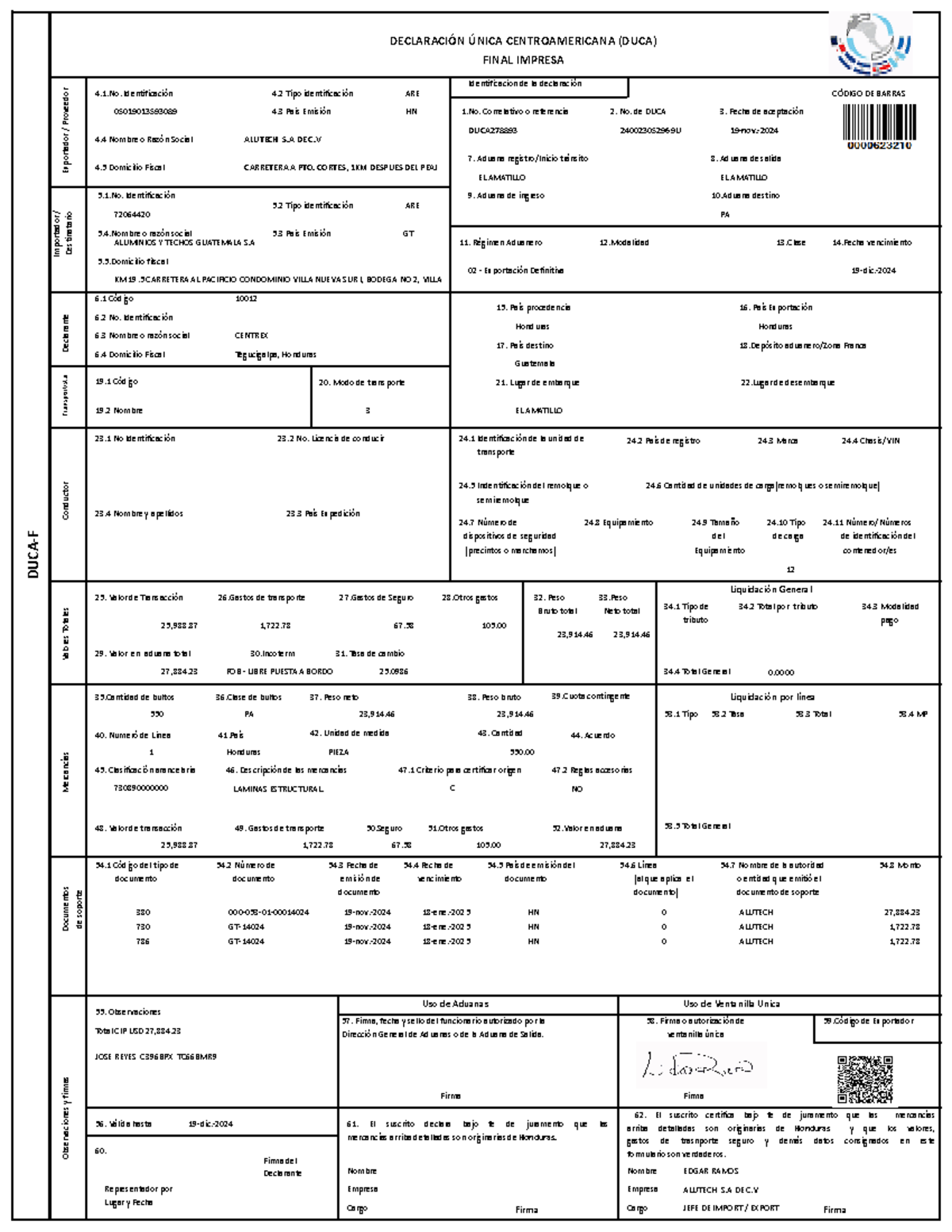 DUCA278893 JOSE Reyes - teroa - DECLARACIÓN ÚNICA CENTROAMERICANA (DUCA ...