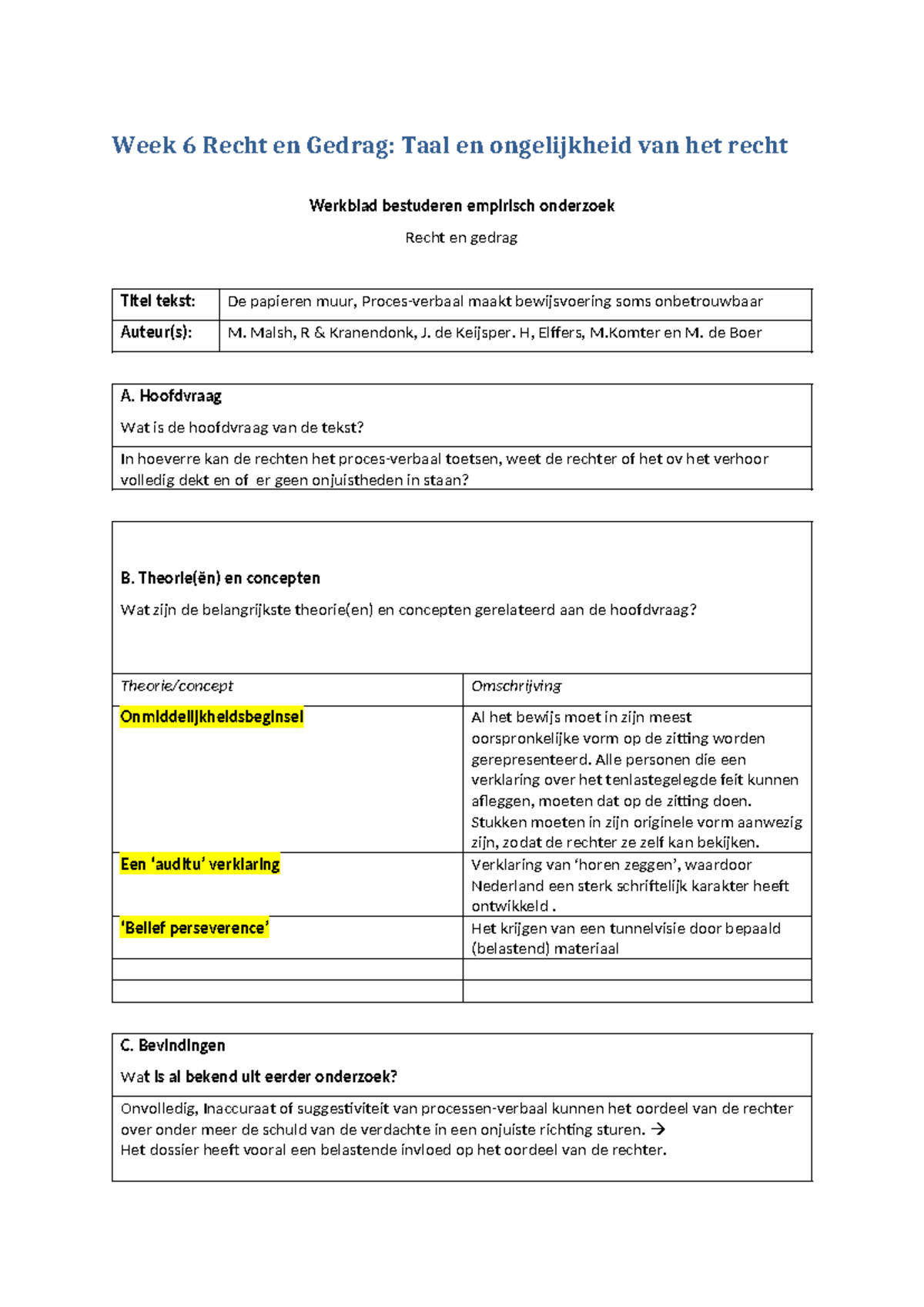 Week 6 Recht en gedrag Compleet (Werkbladen + Leerdoelen) - Week 6 ...