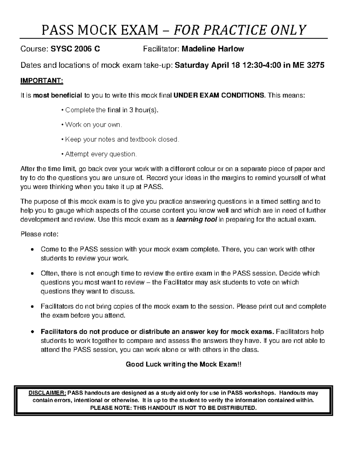 Final 2012, questions and answers - PASS MOCK EXAM – FOR PRACTICE ONLY ...