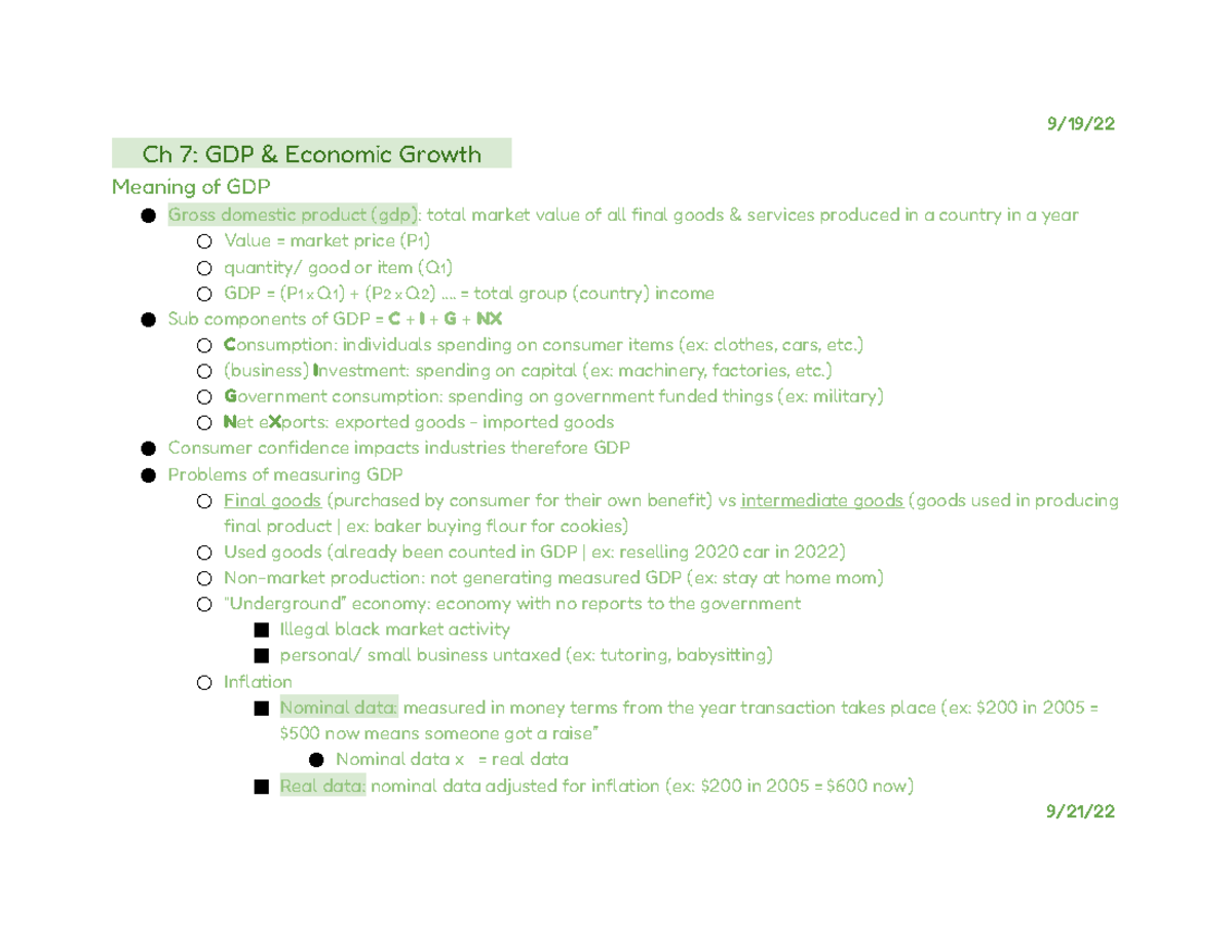 Econ 1000 chapter 7 - 9/19/ ..... 7: GDP & Economic Growth ...