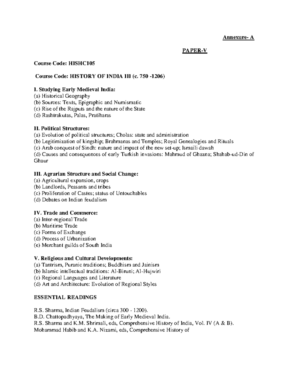 History Degree-Syllabus 3-4-5-6-Semester - Annexure- A PAPER-V Course ...