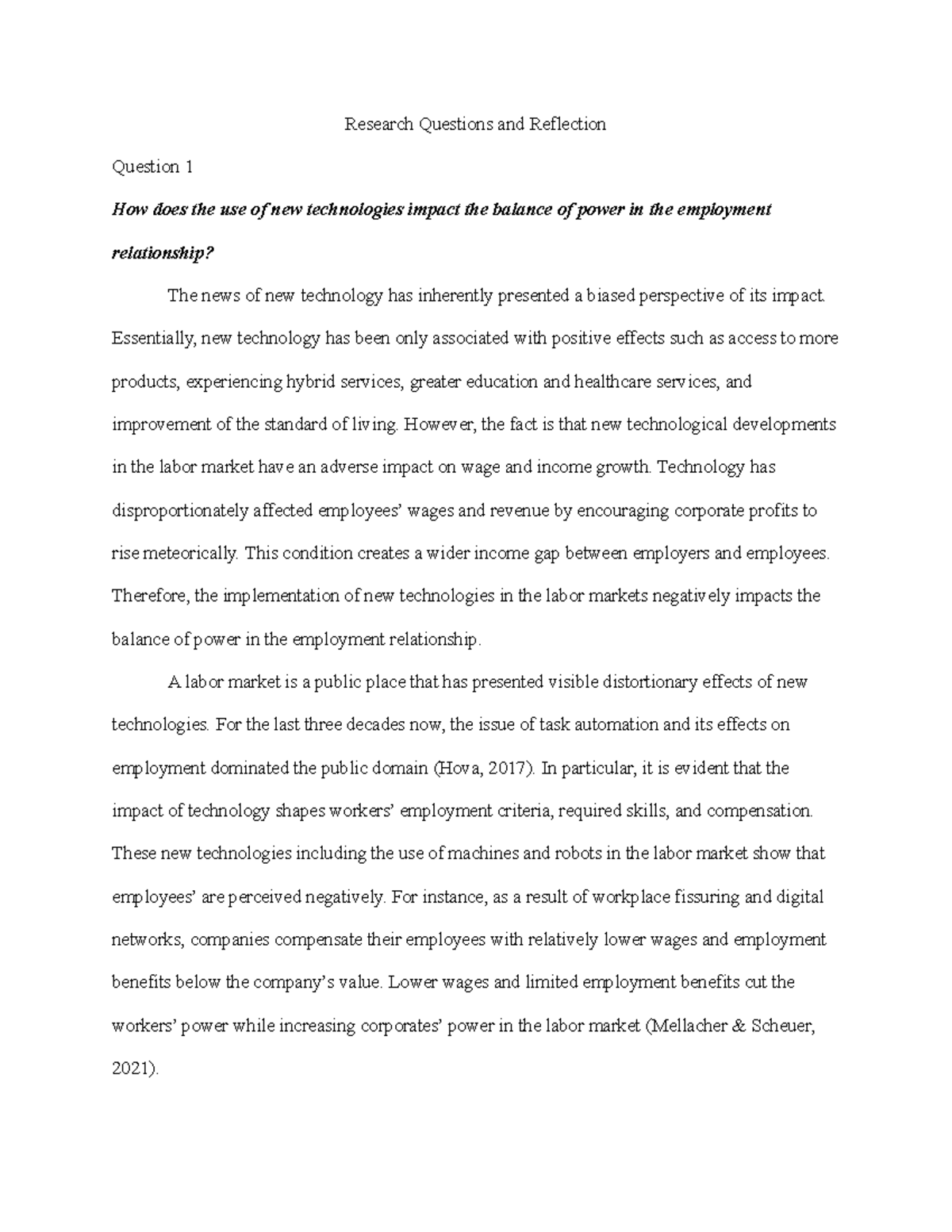 Research Questions and Reflection - Research Questions and Reflection Question 1 How does the ...