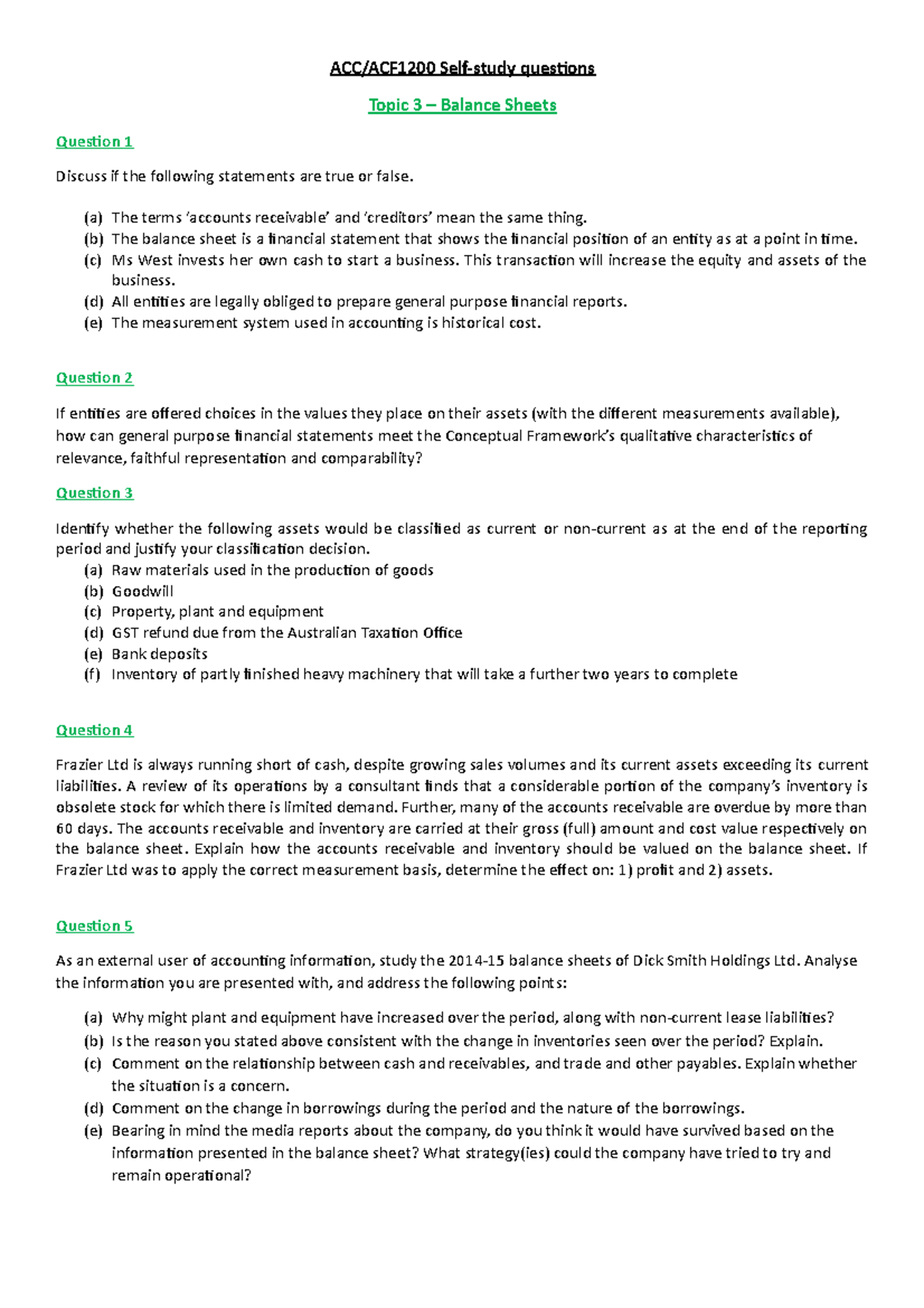 ACC ACF1200 Topic 3 Questions for self-study - questions Topic 3 ...