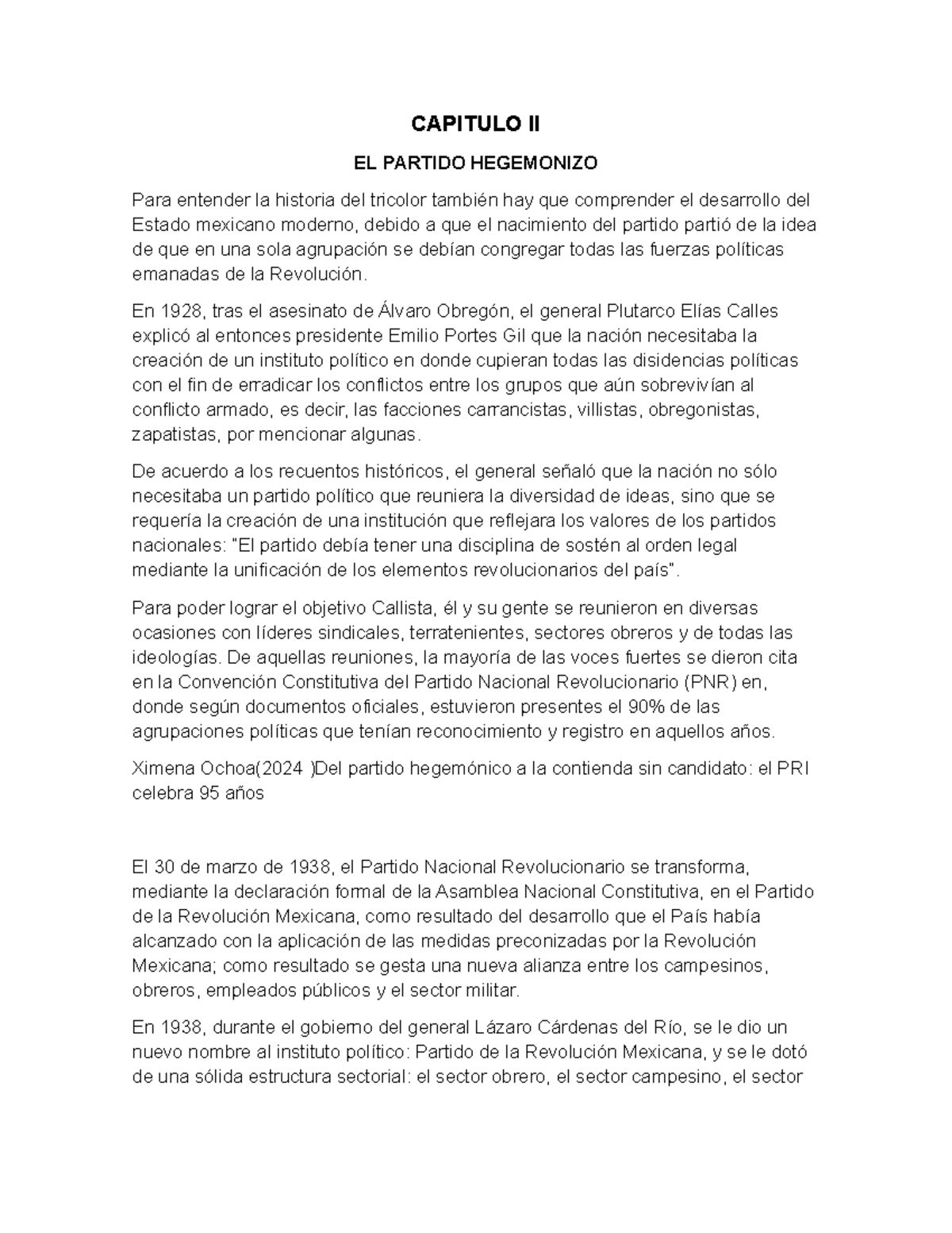 2 - HISTORIA DEL PRI COMO PARTIDO HEGEMONIZO - CAPITULO ll EL PARTIDO ...