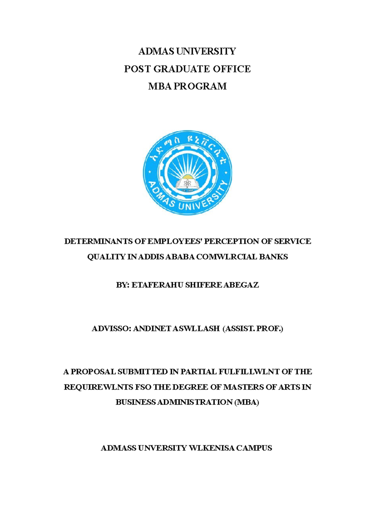 Final Thesis Draft - asasas - ADMAS UNIVERSITY POST GRADUATE OFFICE MBA ...