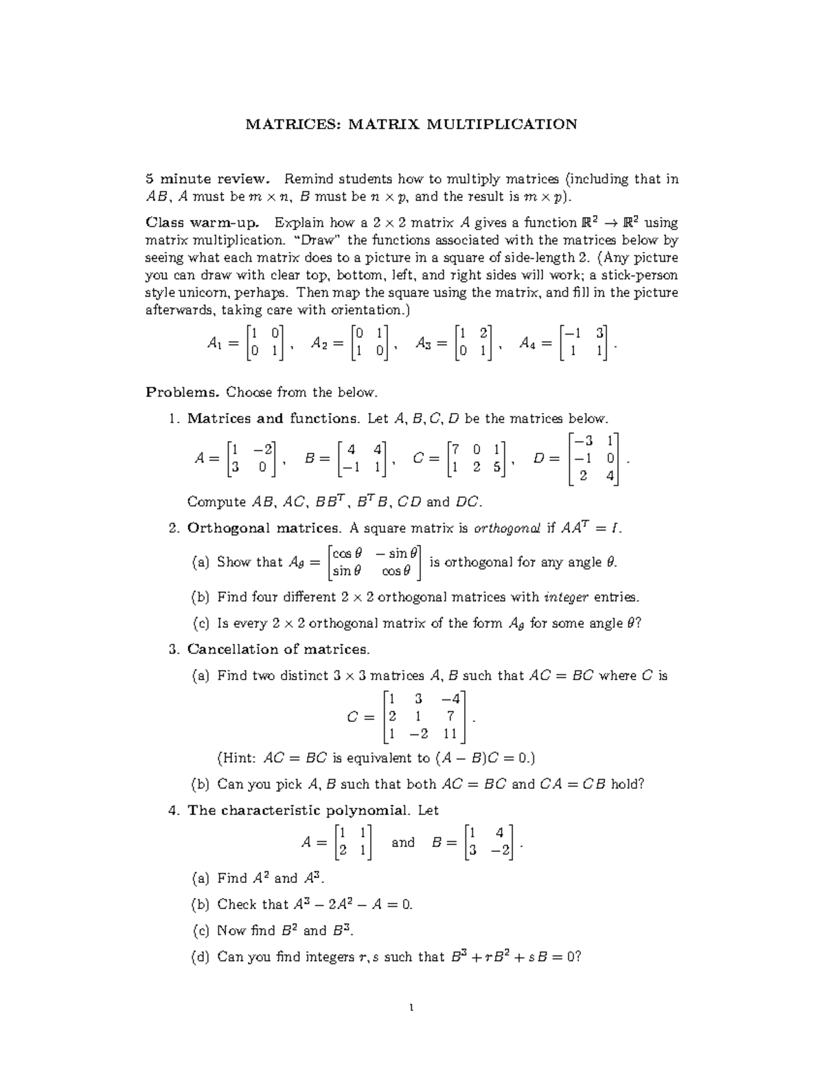 Matrices Matrix Multiplication - MATRICES: MATRIX MULTIPLICATION 5 ...