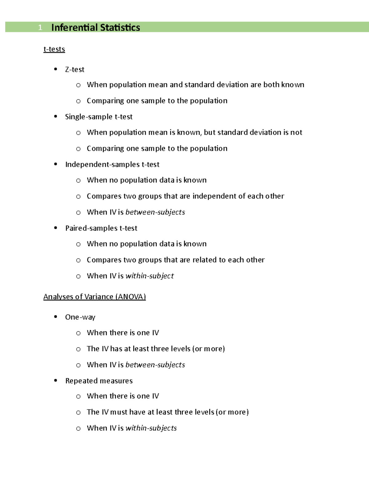 Inferential Statistic - Studocu