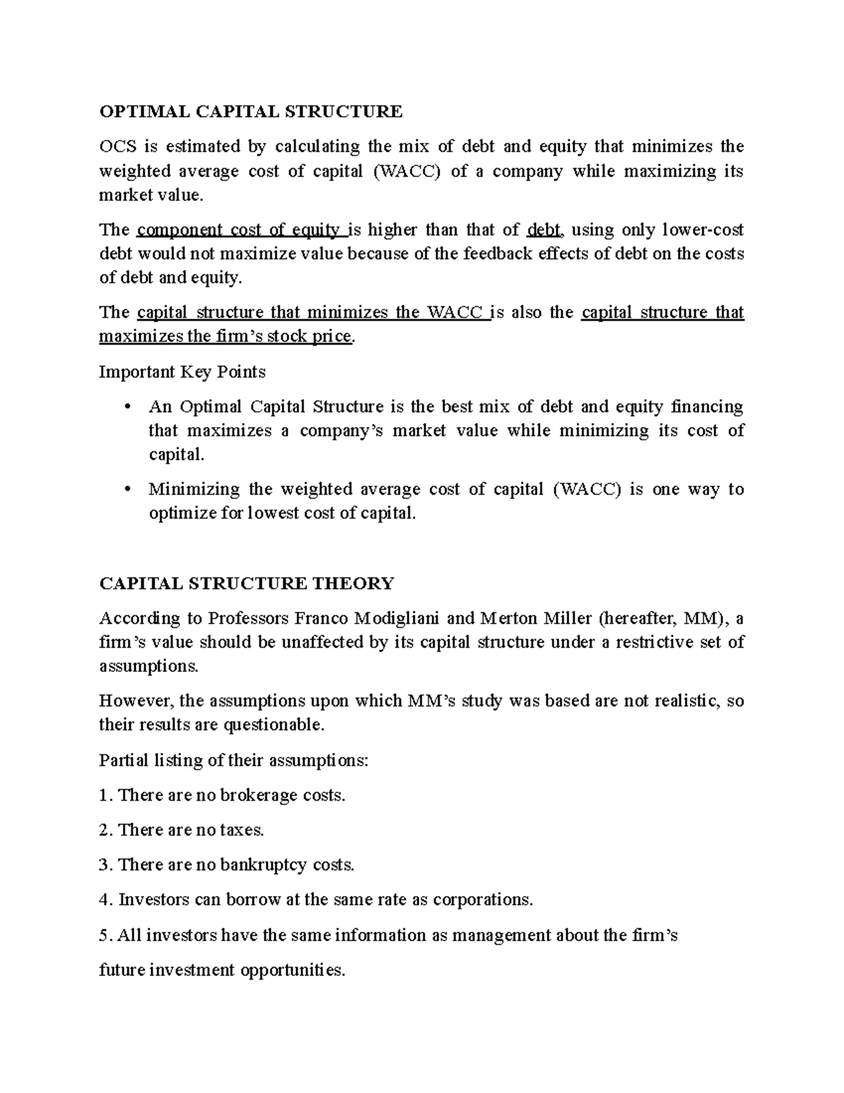 Optimal Capital Structure - OPTIMAL CAPITAL STRUCTURE OCS is estimated ...