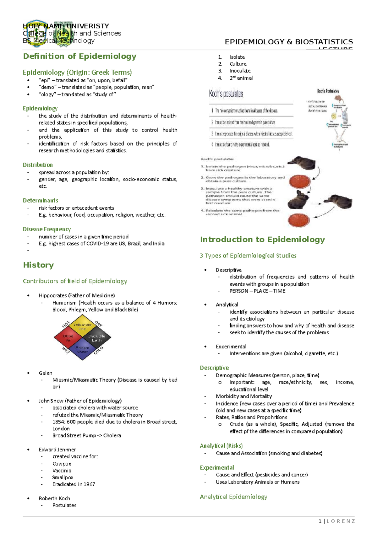 Epidemiology and Biostatistics - HOLY NAME UNIVERISTY College of Health ...