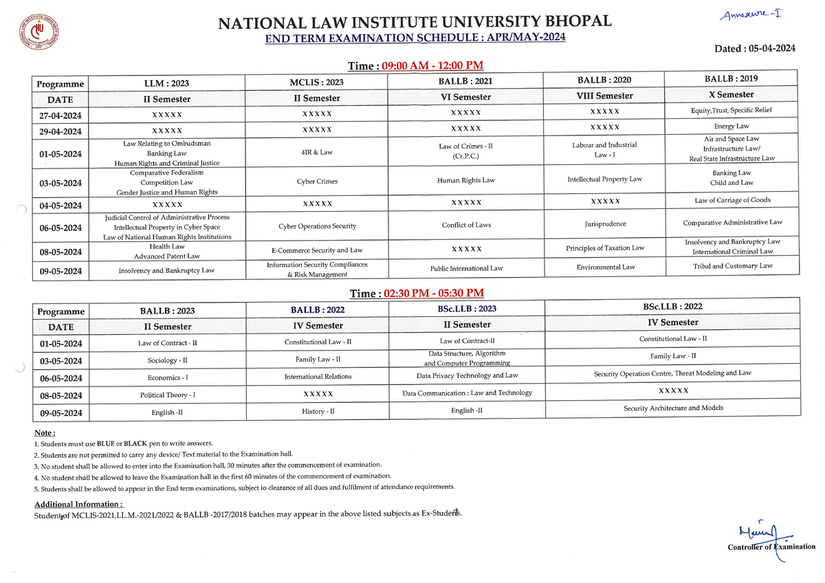 End Term Schedule Apr-May-2024 - bachelors of commerce - Studocu