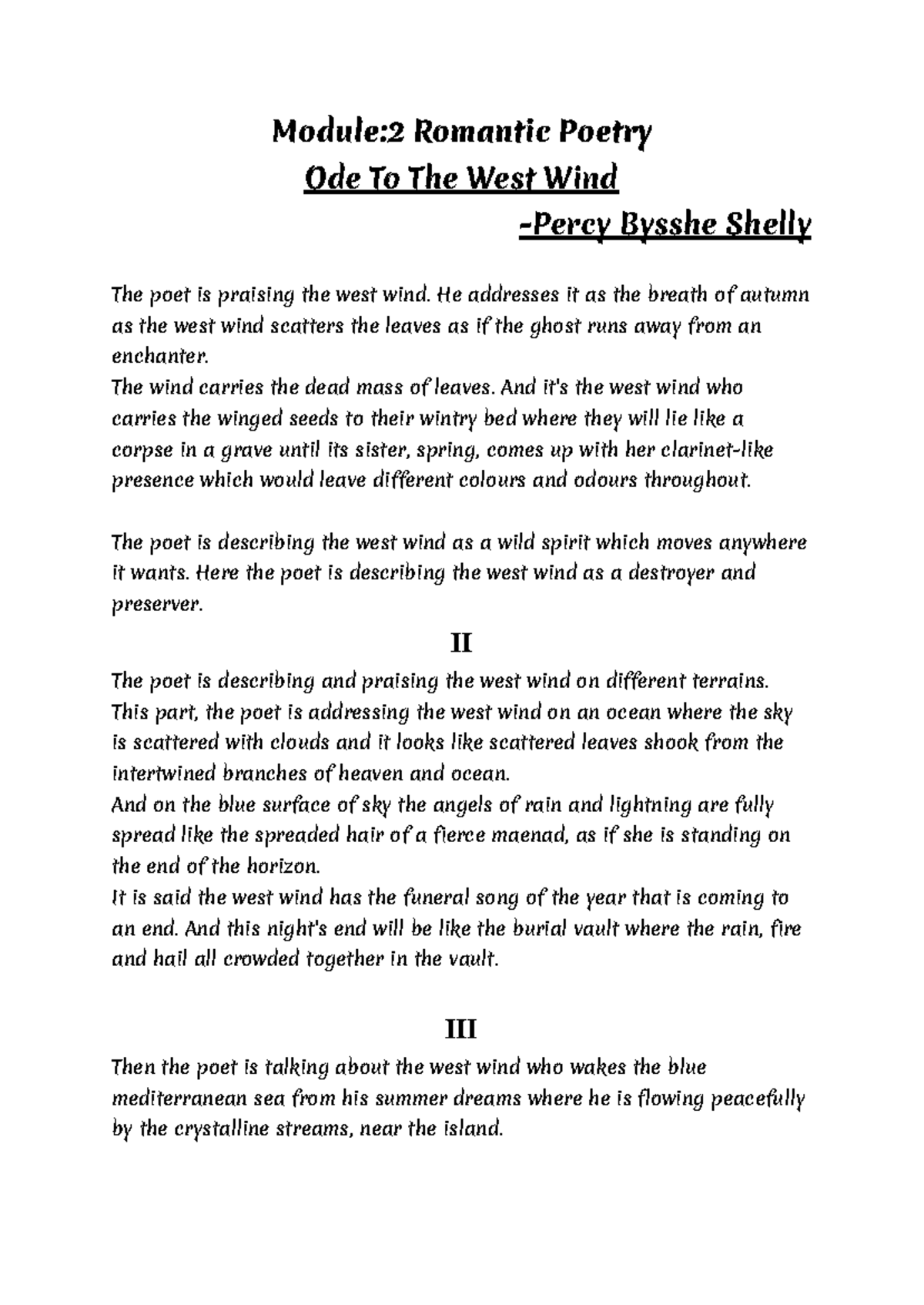 Ode to the west wind - Summary of the poem Ode to the West Wind ...