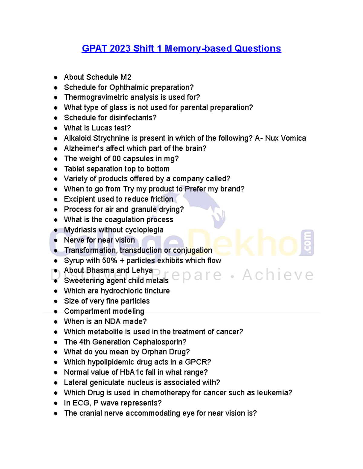 Gpat 2023 shift 1 memory based questions pdf 1 - GPAT 2023 Shift 1 ...