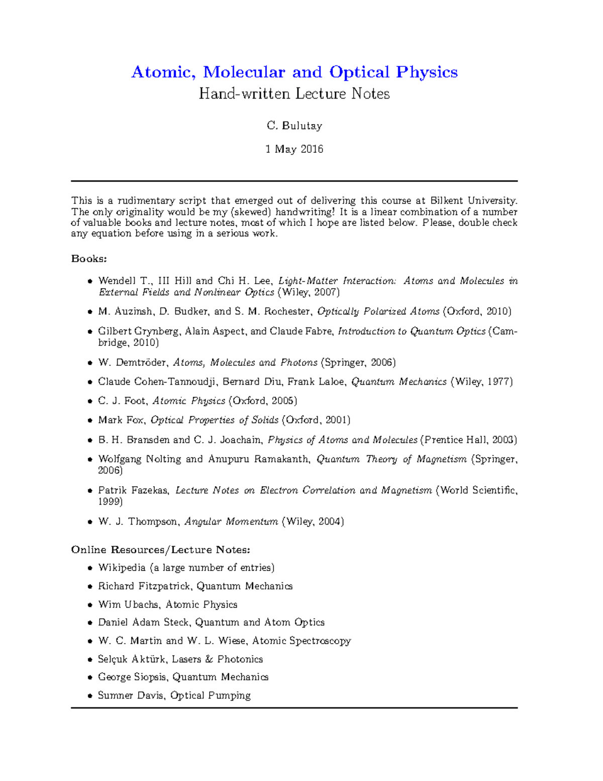 Atomic, Molecular and Optical Physics - Atomic, Molecular and Optical ...