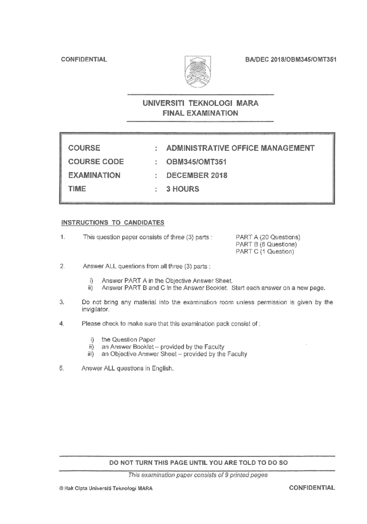 OBM345 OMT351 DEC18 - Lecture notes 77 - Administrative Office ...