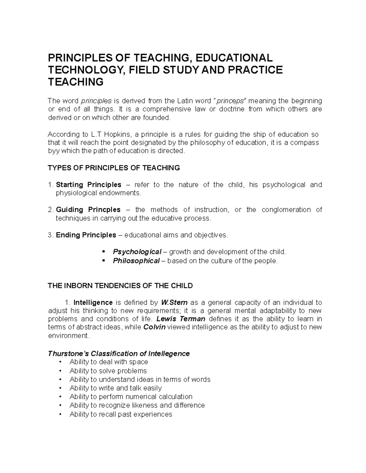 Principles OF Teaching - PRINCIPLES OF TEACHING, EDUCATIONAL TECHNOLOGY, FIELD STUDY AND ...