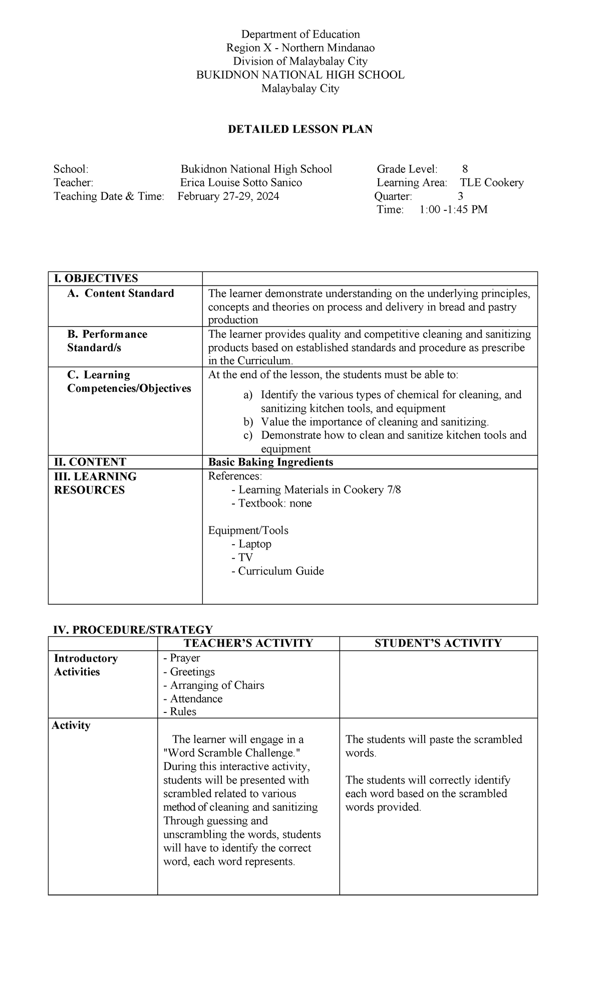 Detailed Lesson PLAN - Department of Education Region X - Northern ...