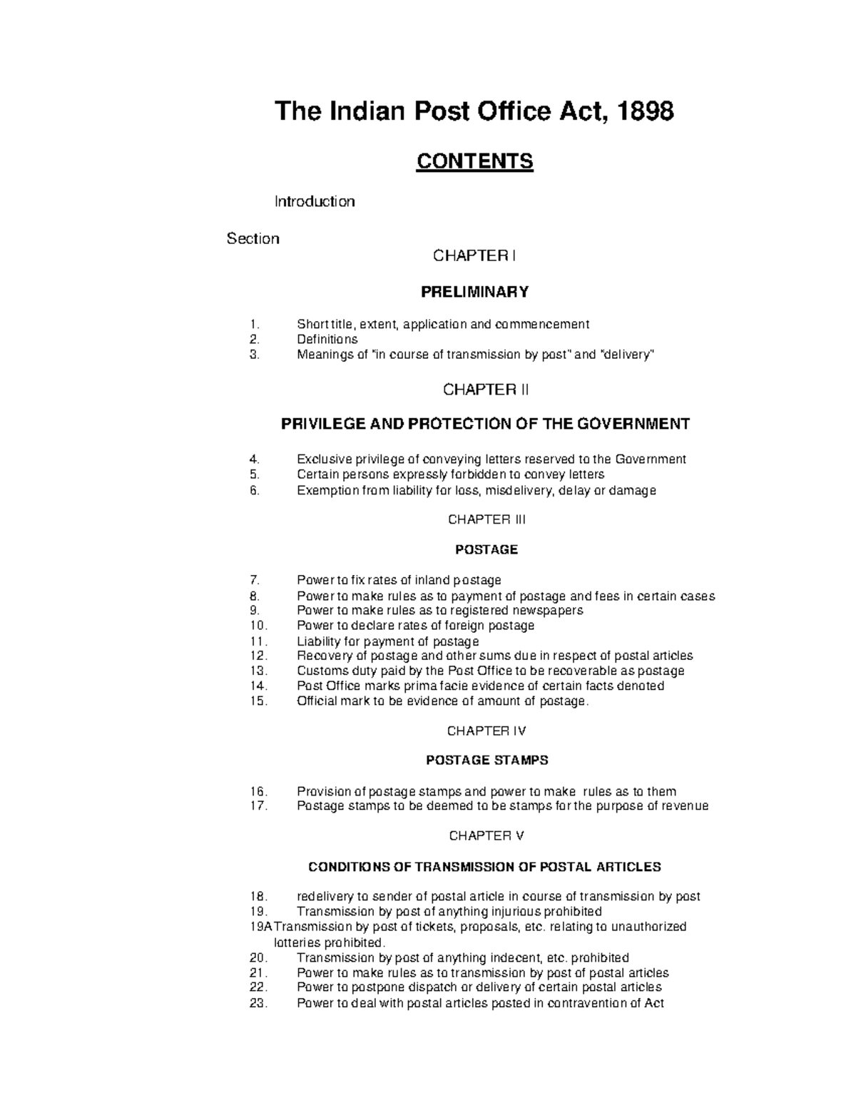 The Indian Post Office Act 1898 - The Indian Post Office Act, 1898 ...