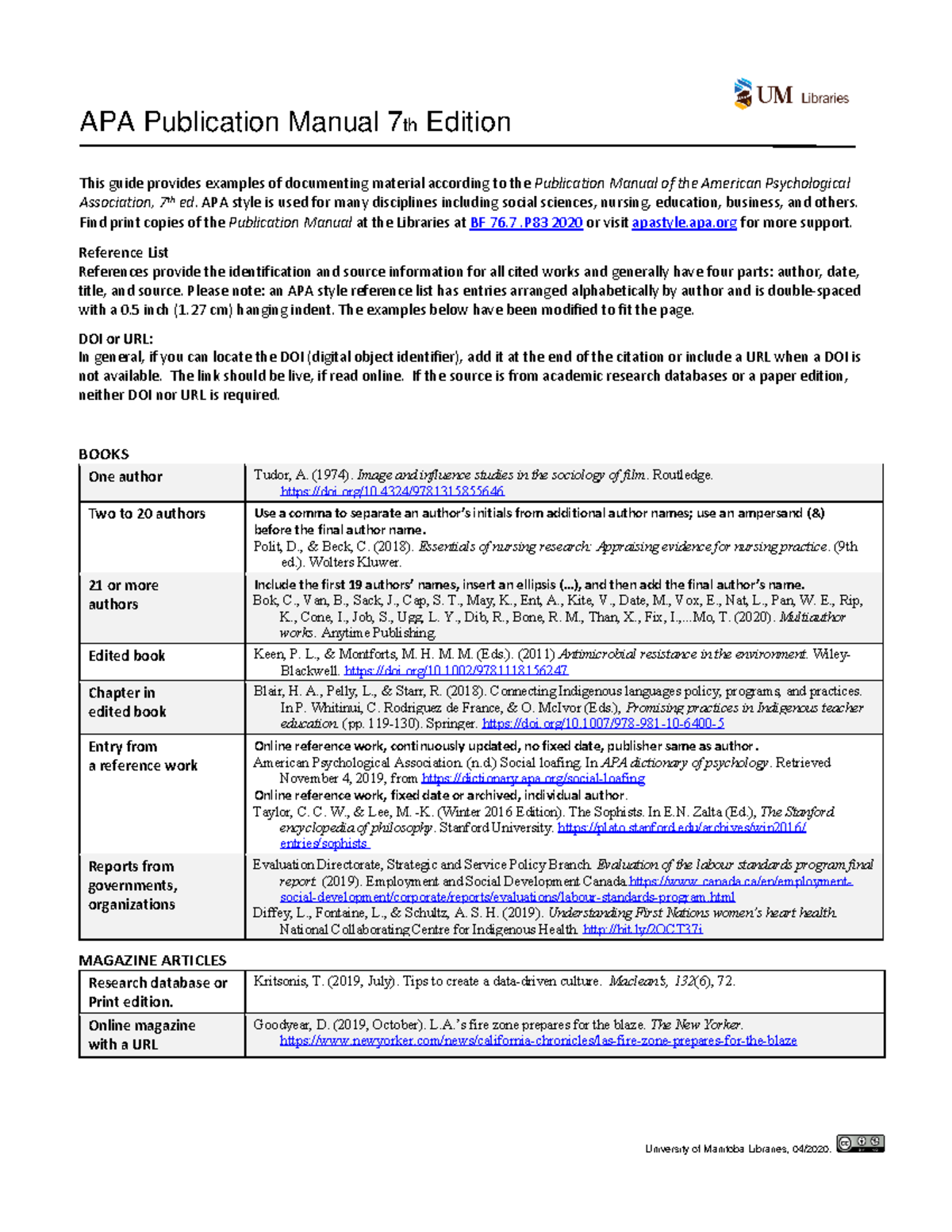 APA 7th guideline - APA Publication Manual 7th Edition University of ...