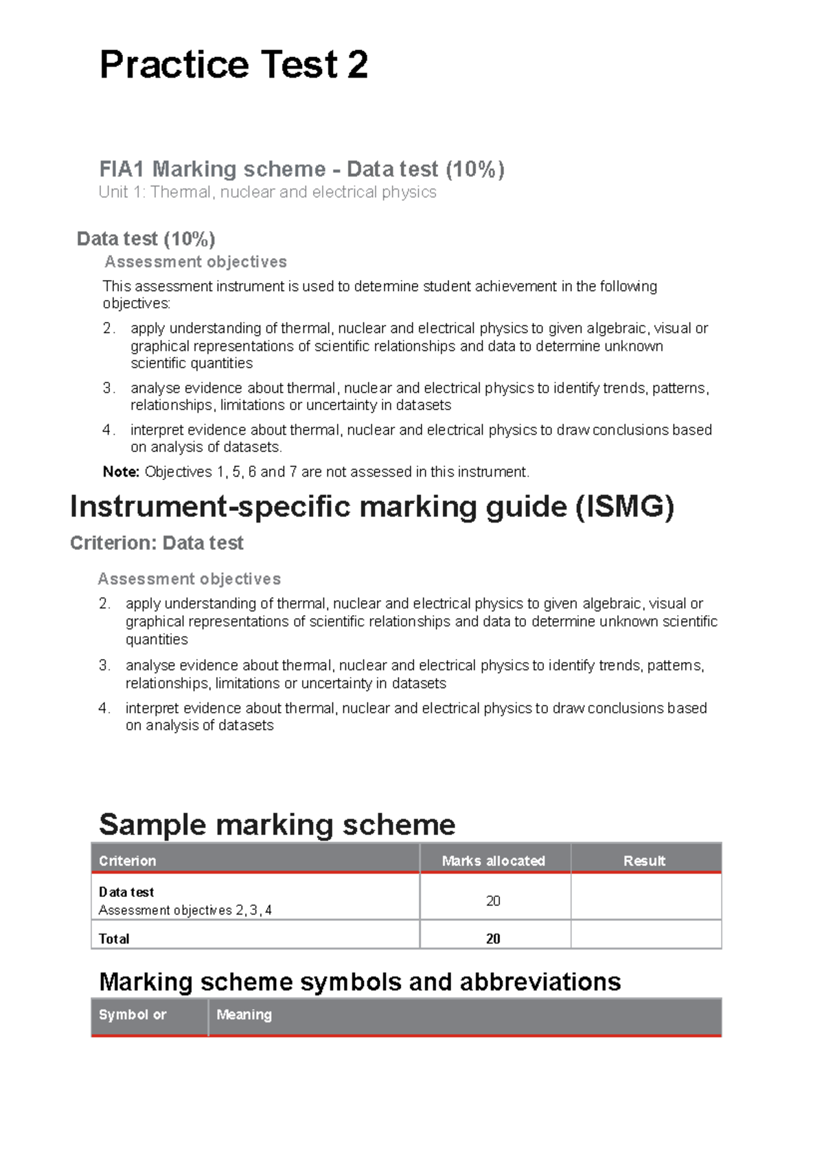 U1-IA1 Data Test Practice 2 - Marking Scheme - Practice Test 2 FIA1 ...