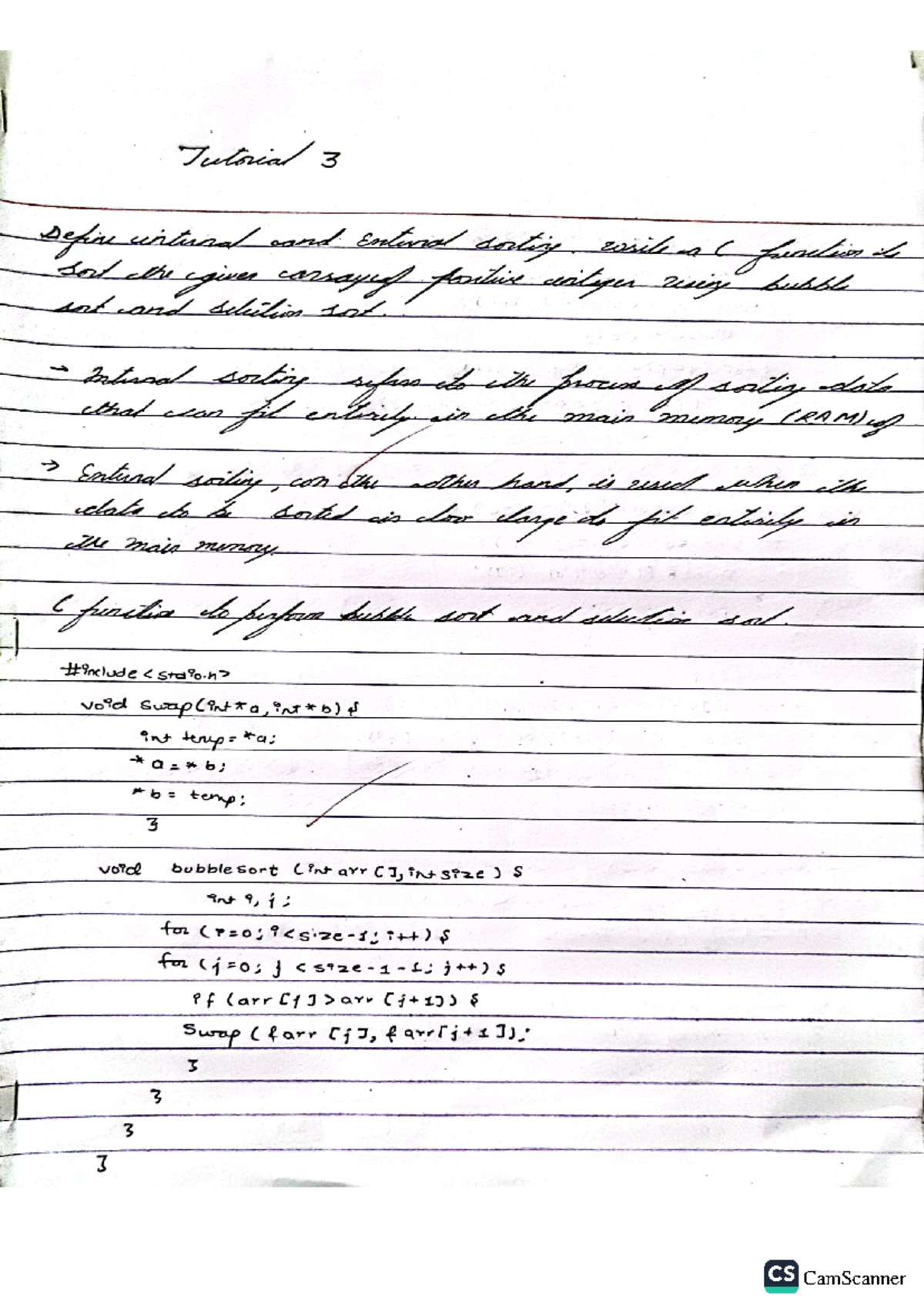 Tutorial 3 Dsa Tutorial 3 Define Internal And Enternal Sorting Write A C Function I Sort The