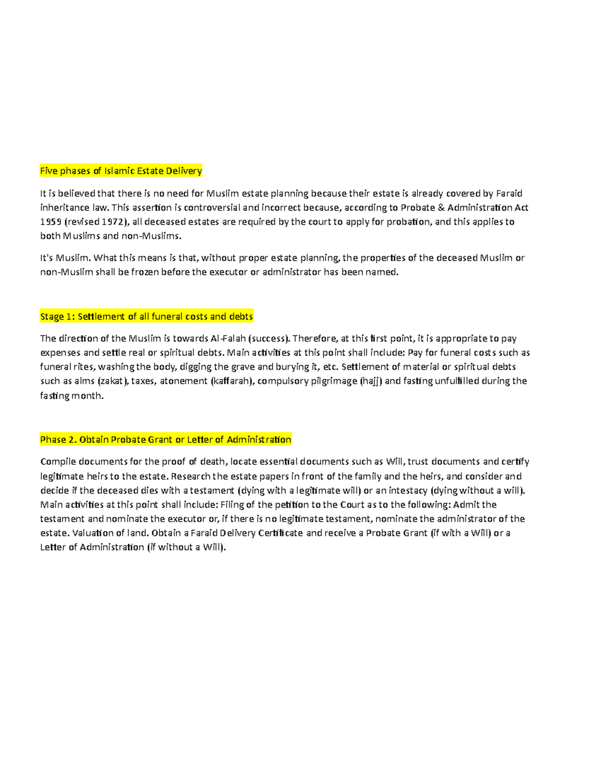 5 stages to Islamic Estate Distribution - Family Law - MMU - Studocu