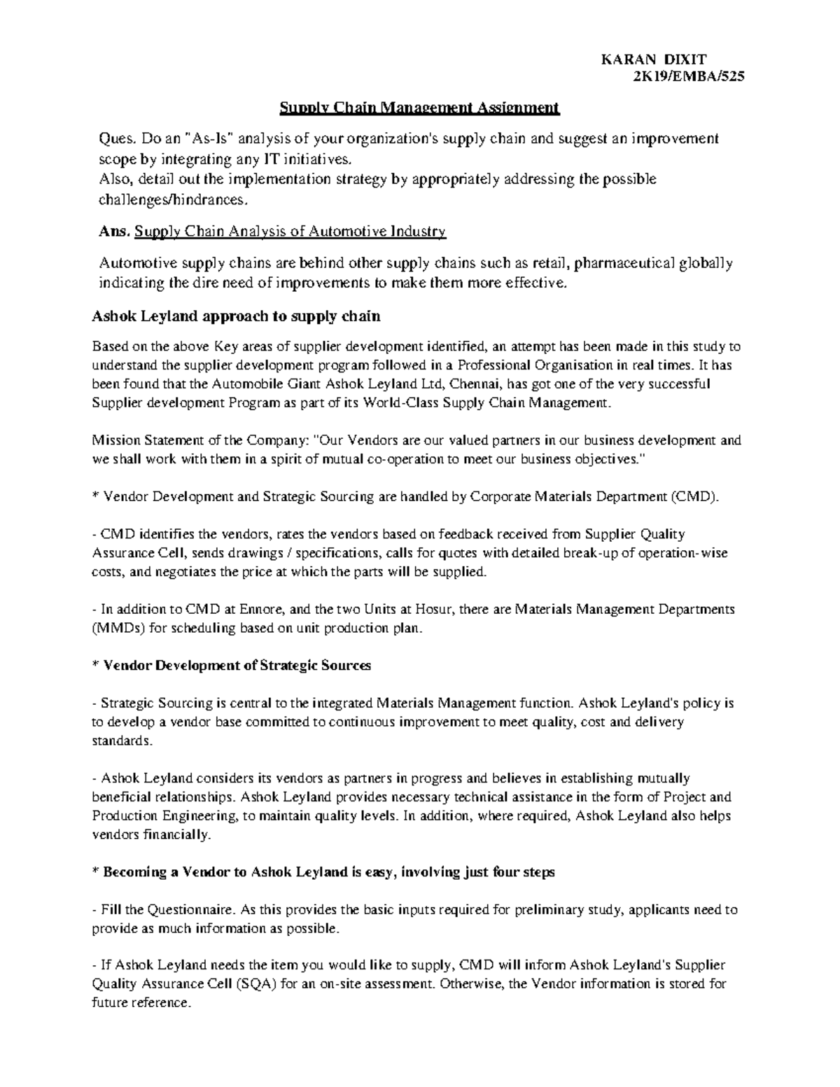 525 Karan SCM Assignment - KARAN DIXIT 2K19/EMBA/ Supply Chain ...