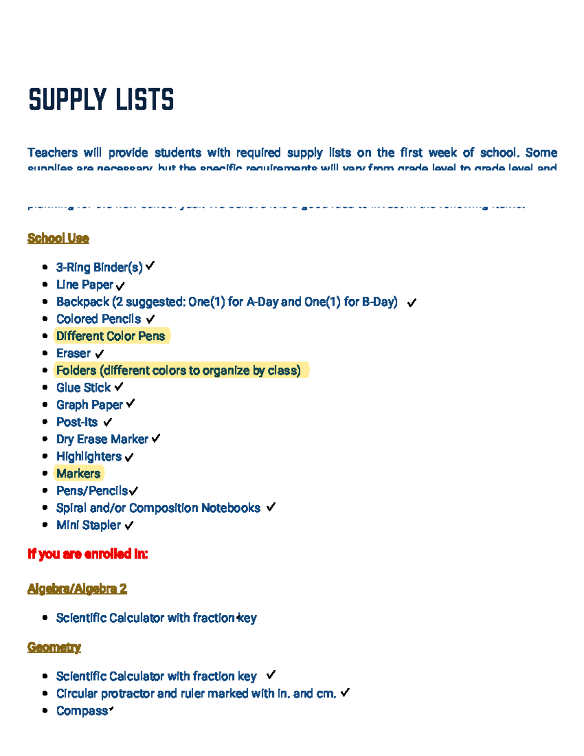 Supply Lists - Mater Academy Biscayne Middle and High School - SUPPLY ...