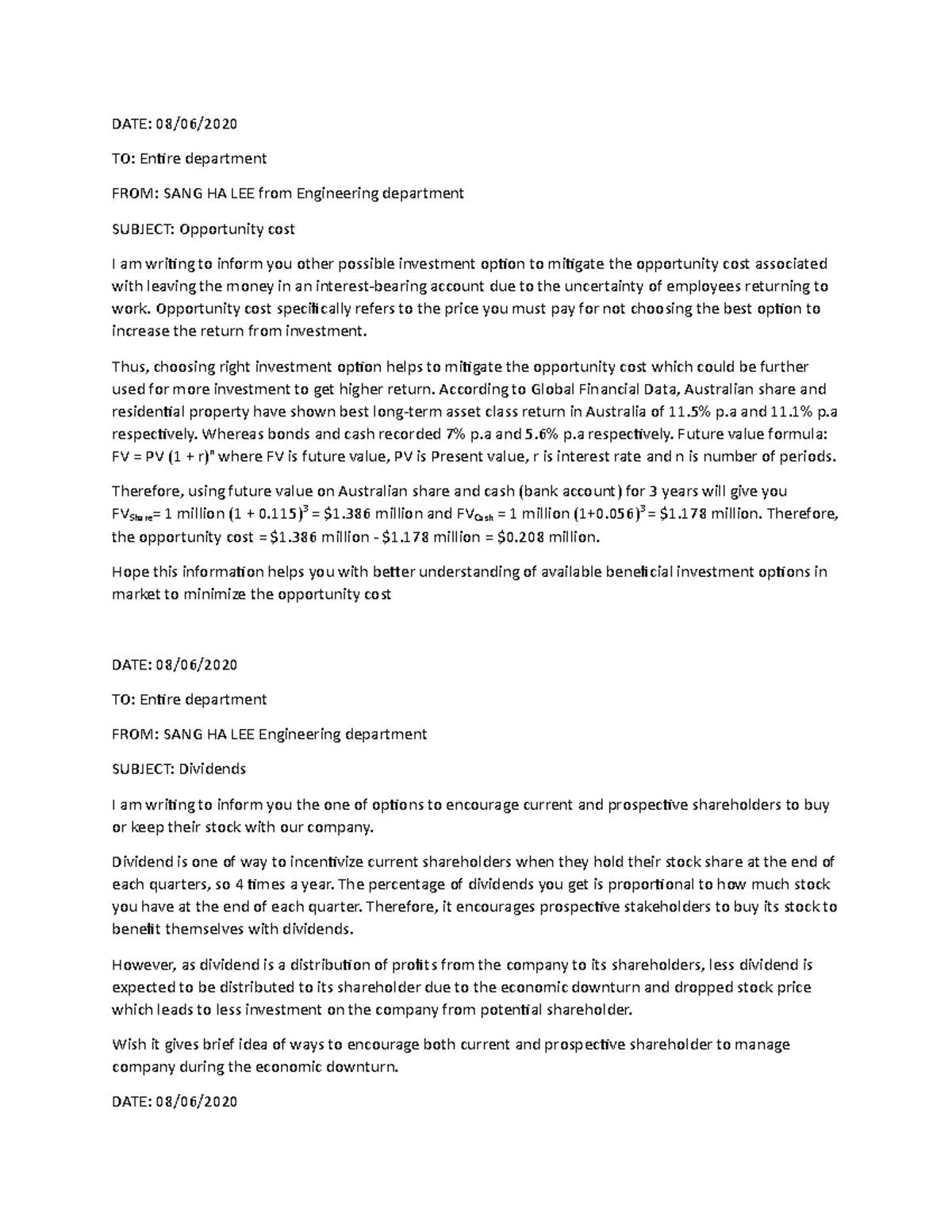 Memorandum - assignment 3 - DATE: 08/06/ TO: Entire department FROM ...