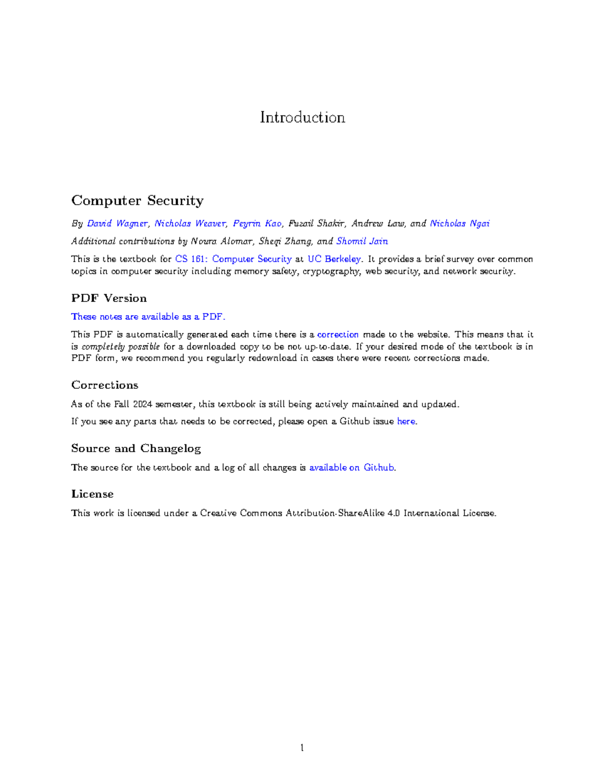 Textbook full - cryptography at university of UC Berkerley - Introduction Computer Security By ...