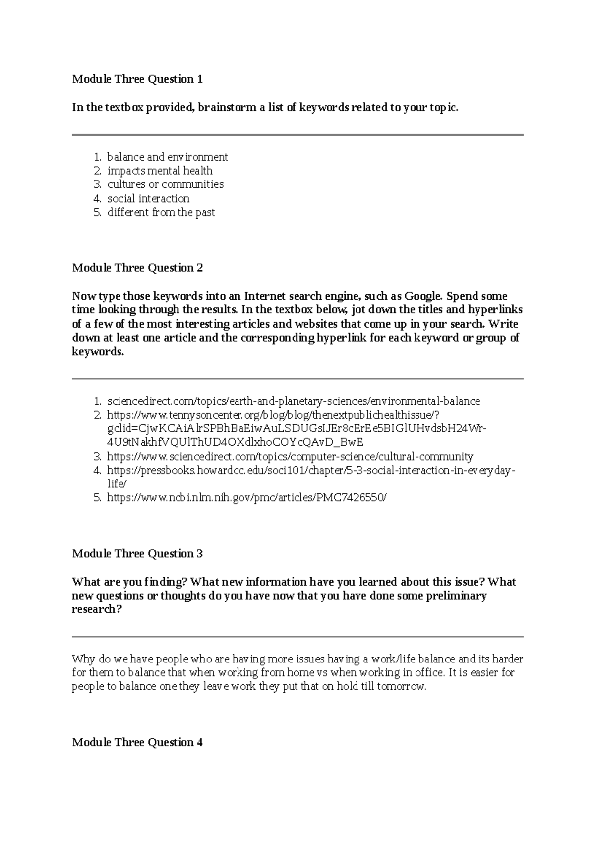 Module Three Short Responses - Module Three Question 1 In the textbox provided, brainstorm a ...