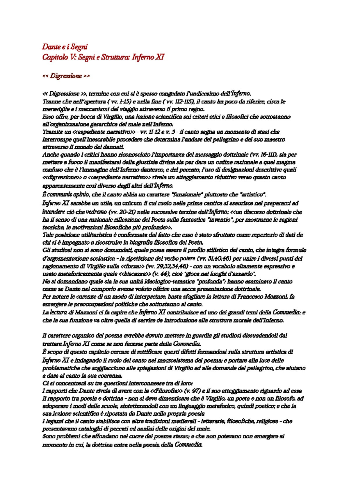 Dante e i segni - Dante e i Segni Capitolo V: Segni e Struttura: Inferno XI