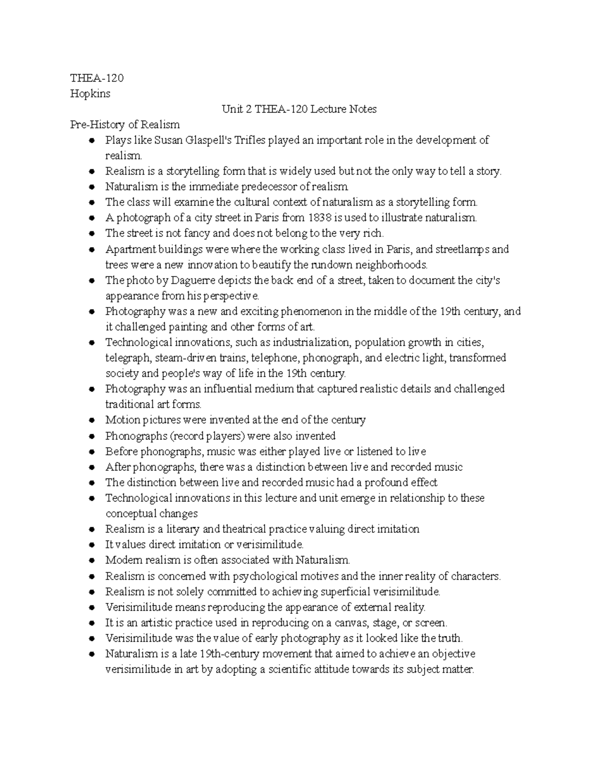 Unit 2 THEA 120 Lecture Notes - THEA- Hopkins Unit 2 THEA-120 Lecture ...