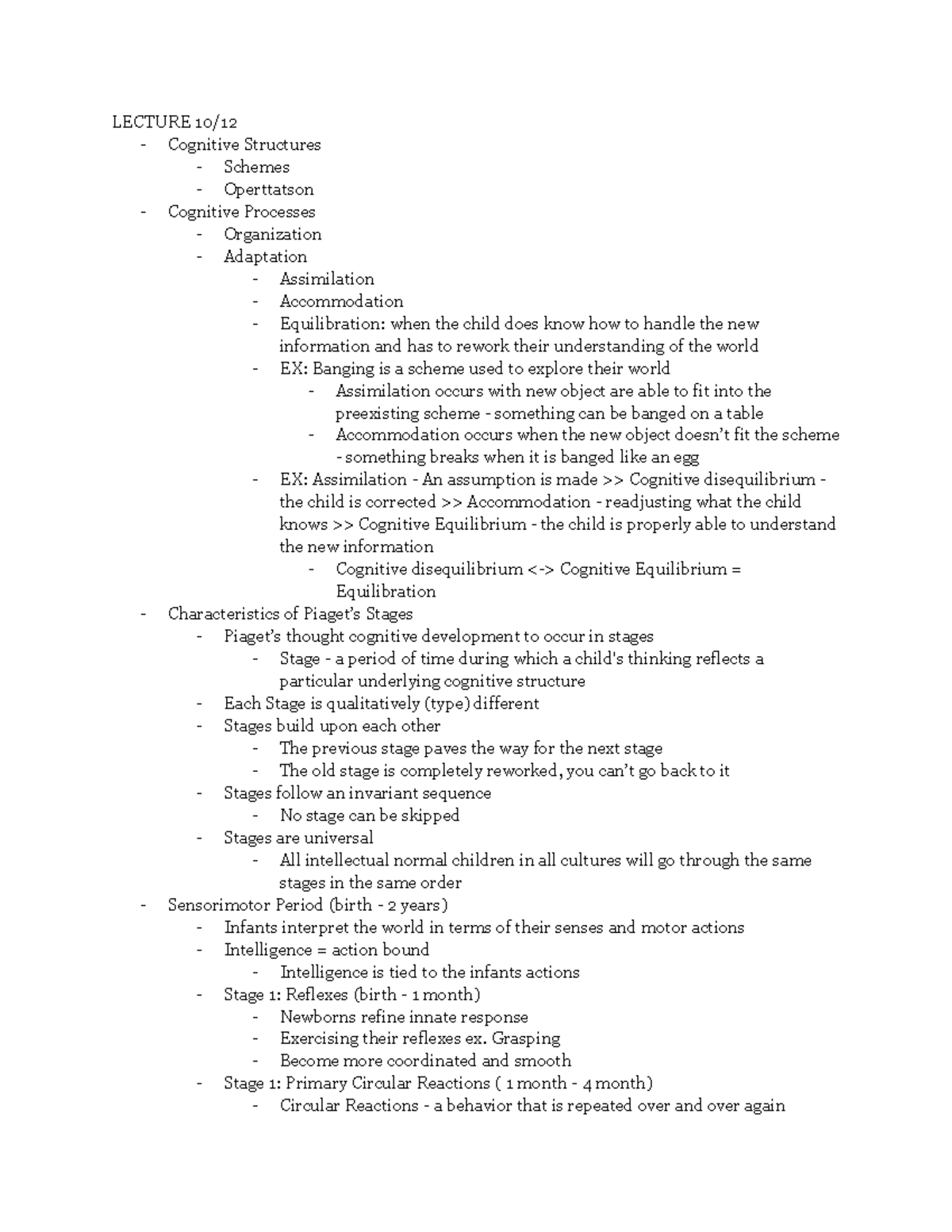 PS 241 Unit 2 Lecture Notes - Saudino - LECTURE 10/ Cognitive ...
