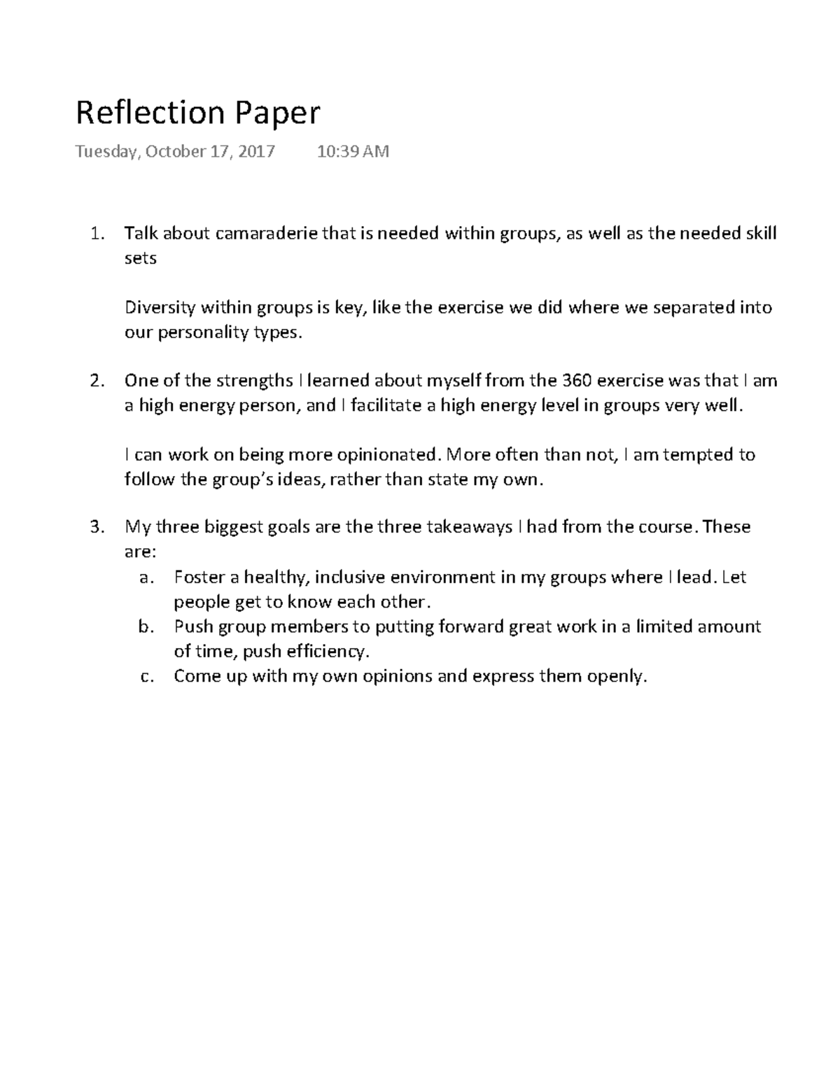 Reflection Paper - Talk about camaraderie that is needed within groups ...