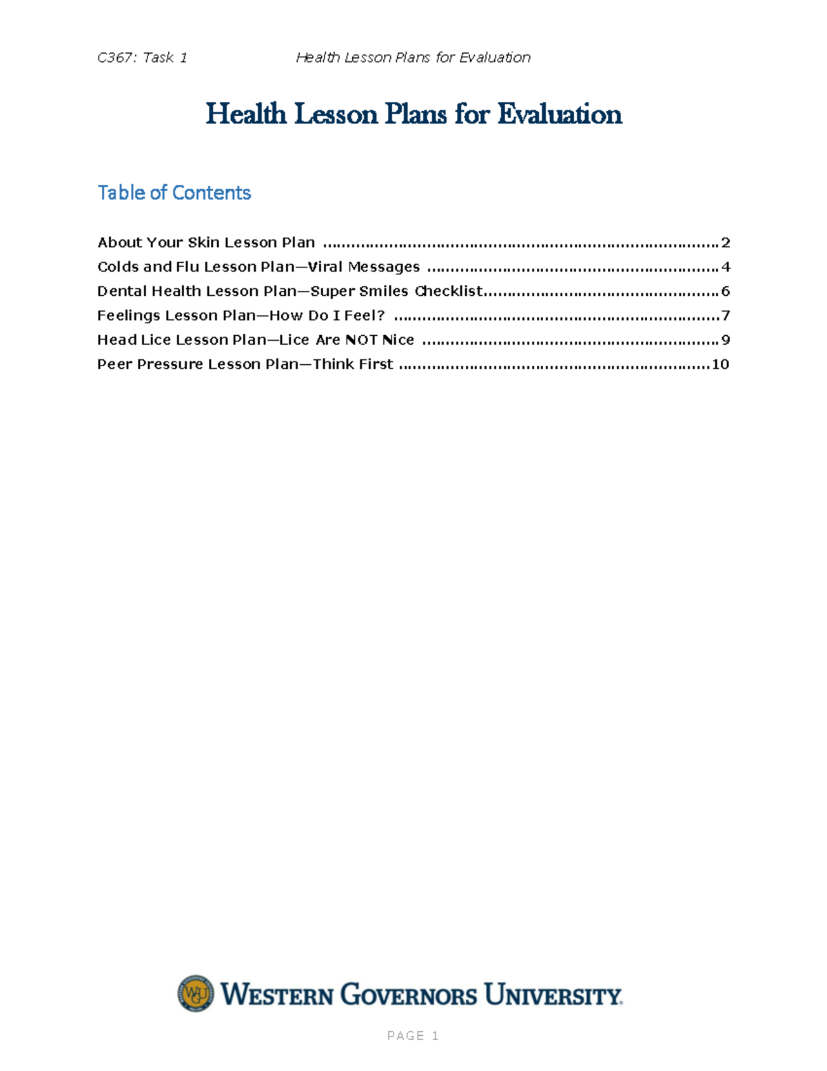 Health Lesson Plans for Evaluation - - Studocu